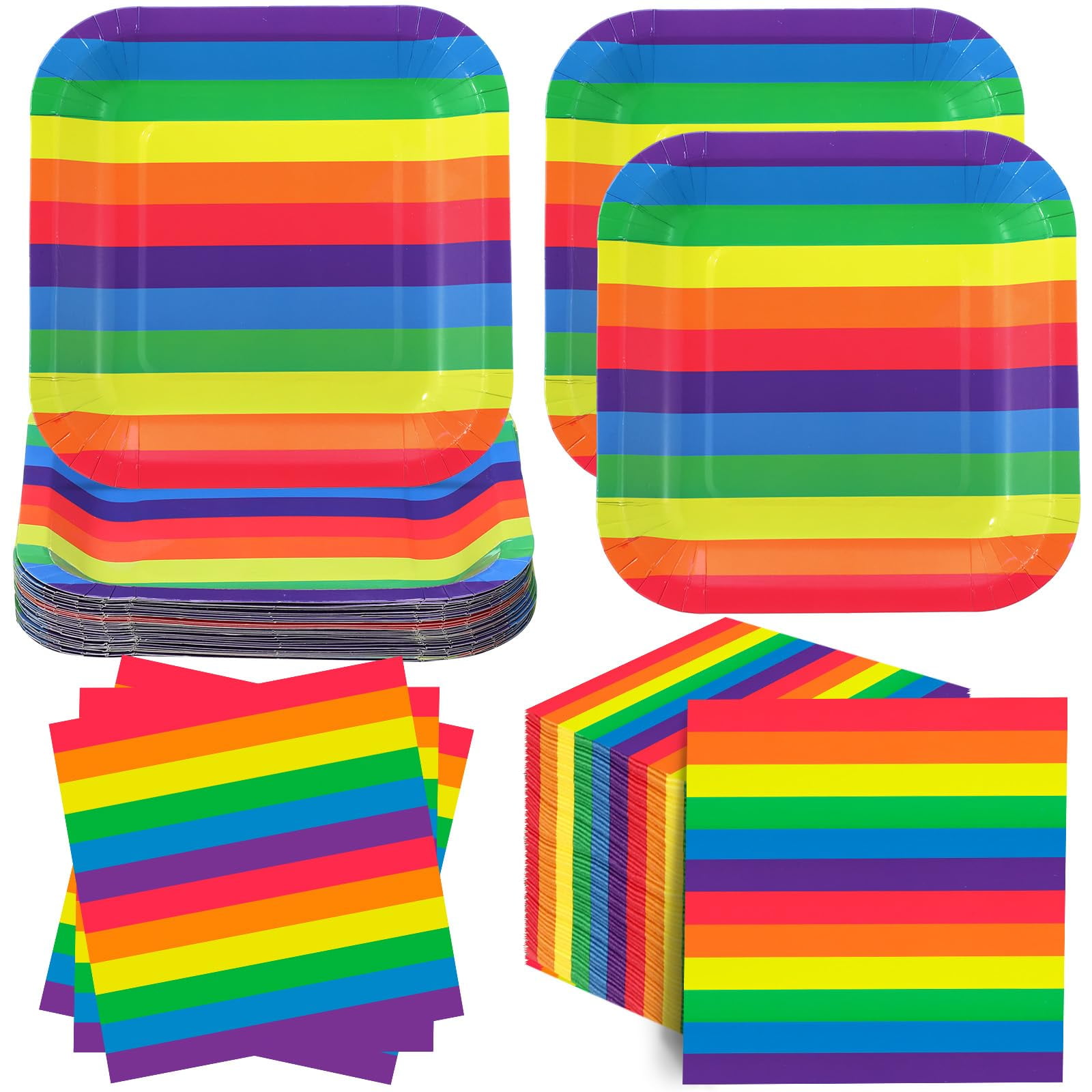 Funnymoom 100 Pcs Rainbow Pride Party AFN1Supplies Colorful Plates and ...