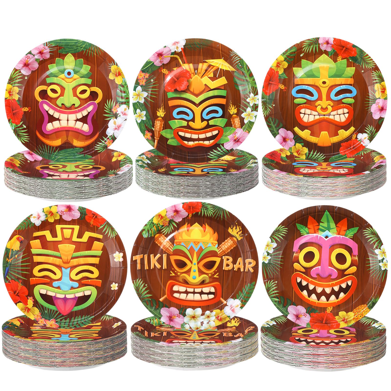 Funnymoom 120 Pcs Tiki IFF17 Party Paper Plates 7 Inch Hawaiian ...