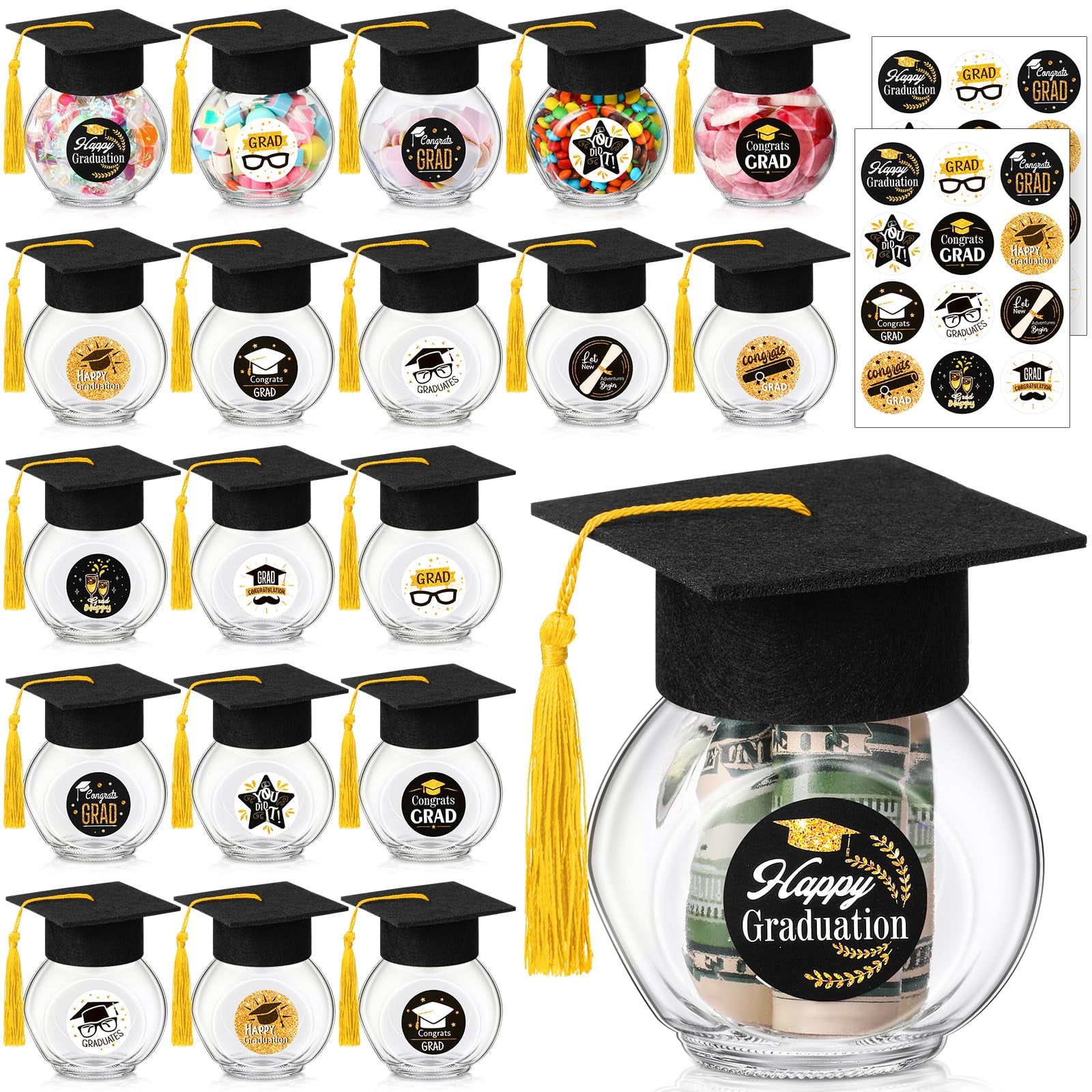 Funnymoom 20 Sets Glass Graduation Cap Candy Jars Class of 2025 ...