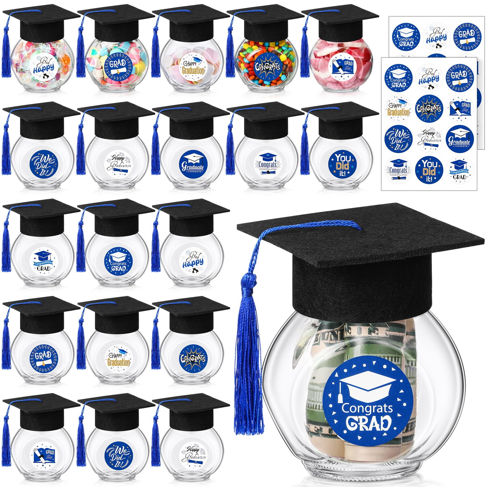 Funnymoom 20 Sets Glass Graduation Cap Candy Jars Class of 2025 ...