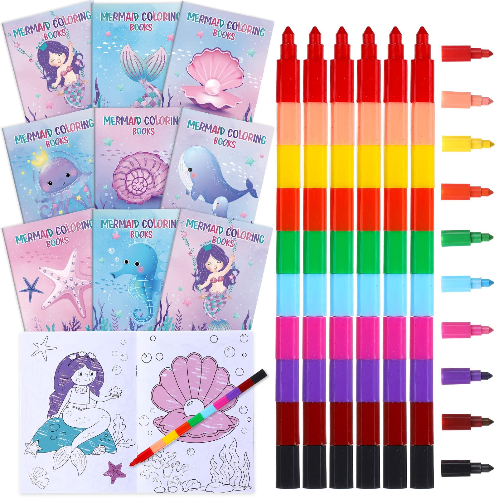Funrous 24 Pcs Mermaid Coloring Books with 24 Crayons for Kids Party ...