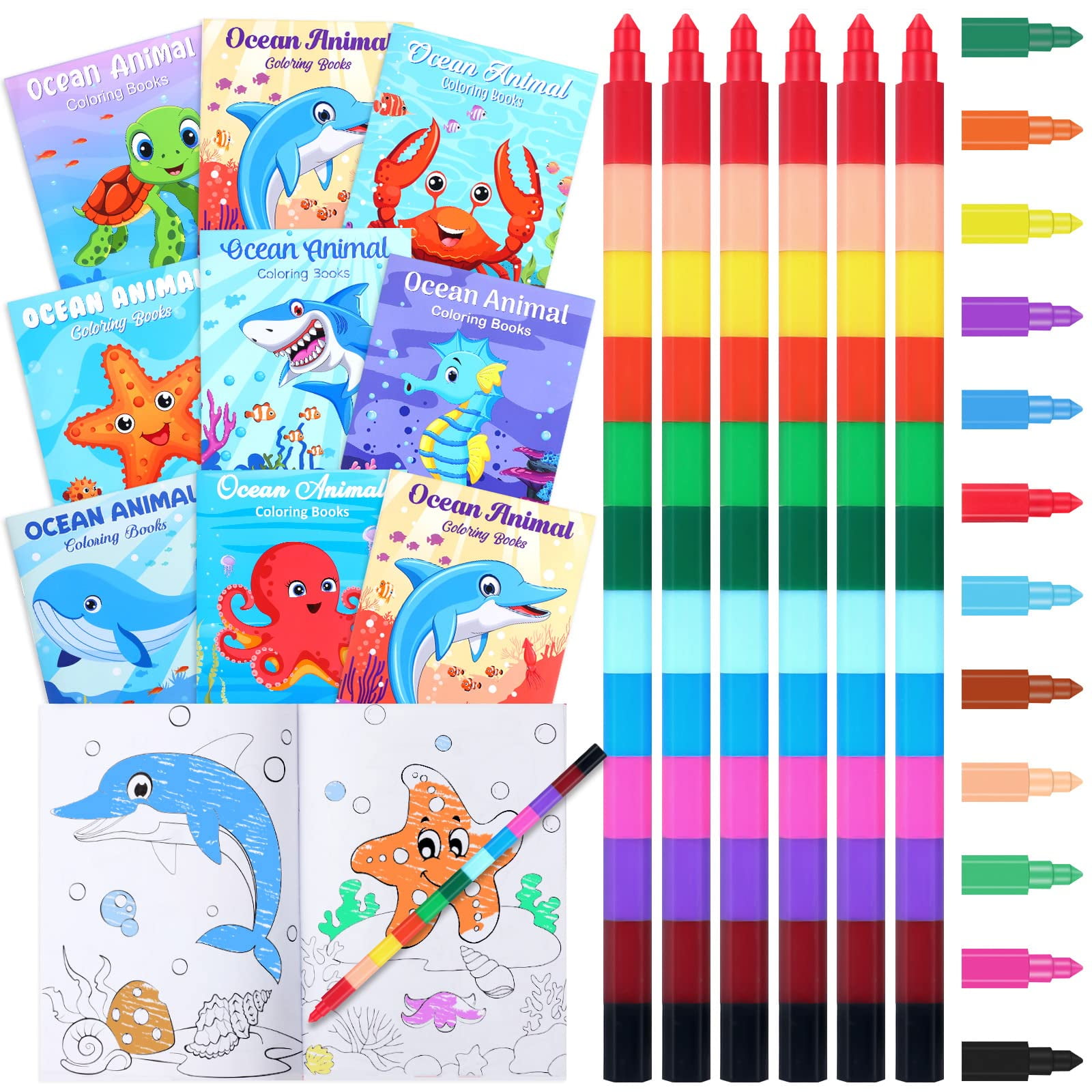 Funrous 24 Pcs Under The Sea BSL1 Coloring Books Bulk with 24 Stacking ...