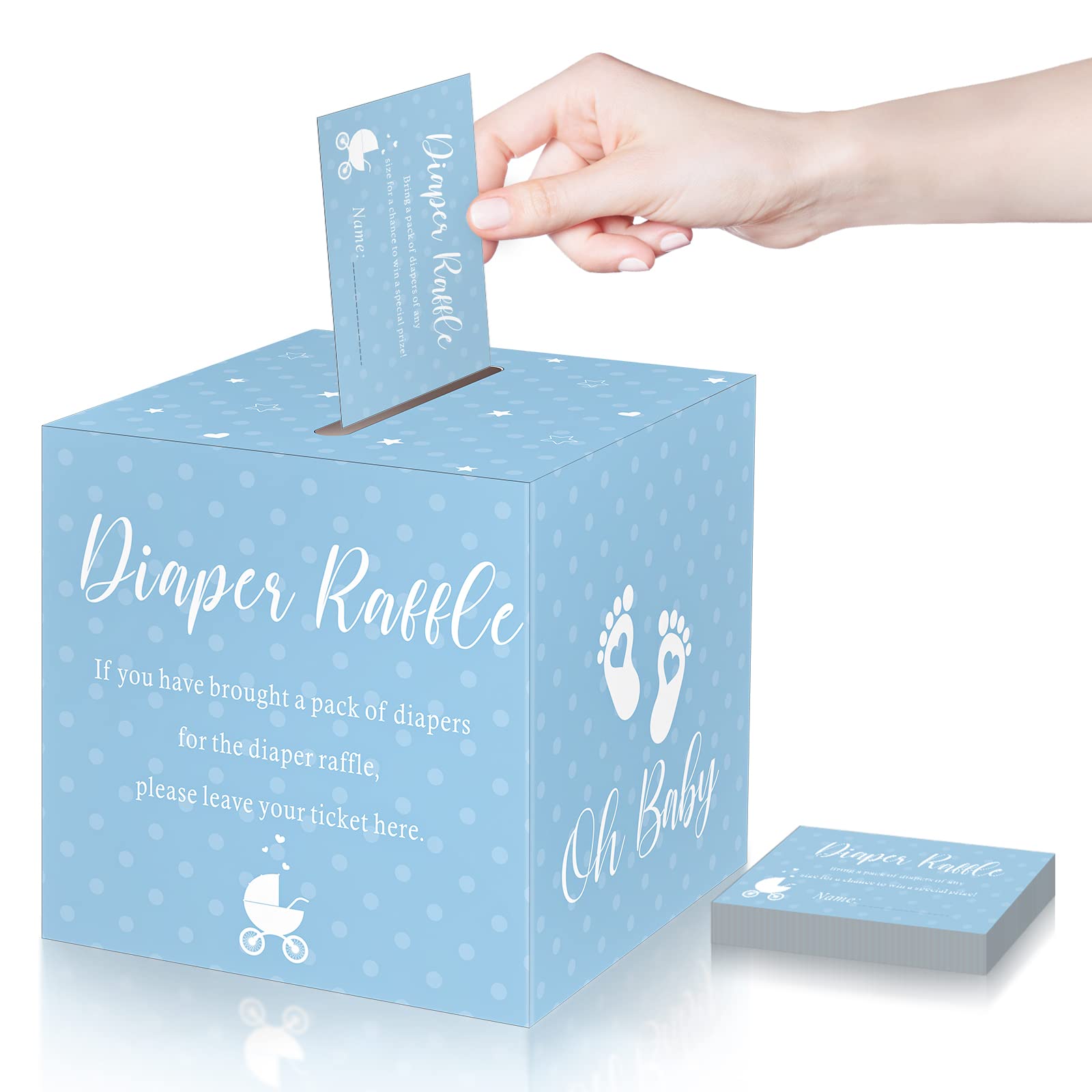 Funrous 50 Diaper Raffle Tickets with Box for Baby Shower Game ...
