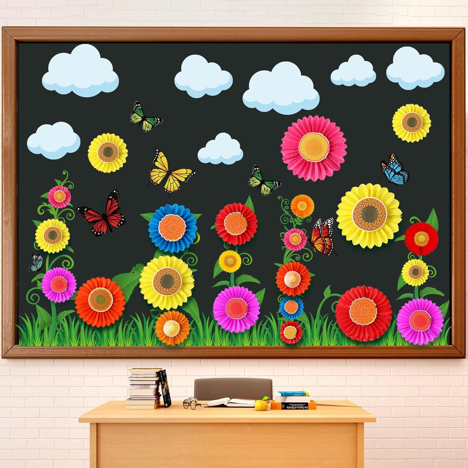 Funrous 76 Pcs Spring Bulletin Board Decorations Set Colorful 3D Flower ...