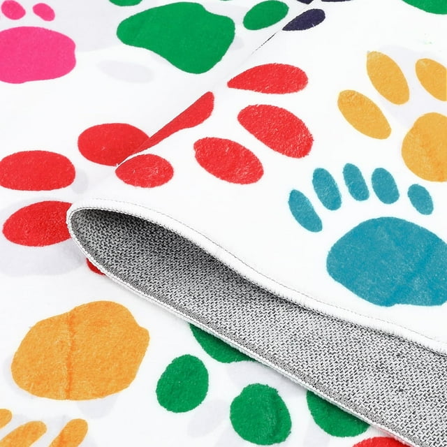 FunsLane Colorful Animal Footprints Kids Area Rug, Washable Cartoon ...