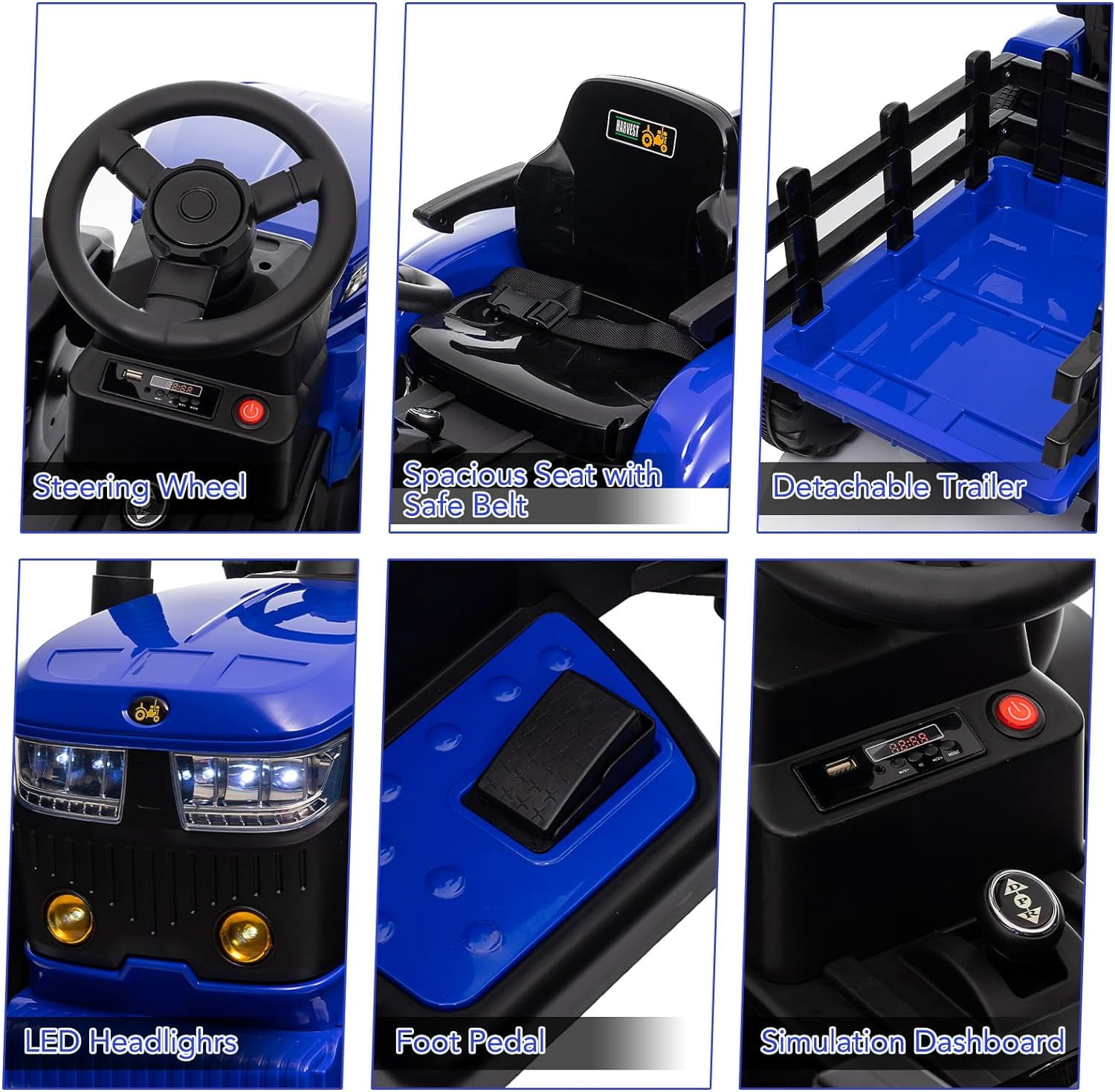 FunsLane Kids Ride on Tractor with Trailer, 12V Battery Powered ...