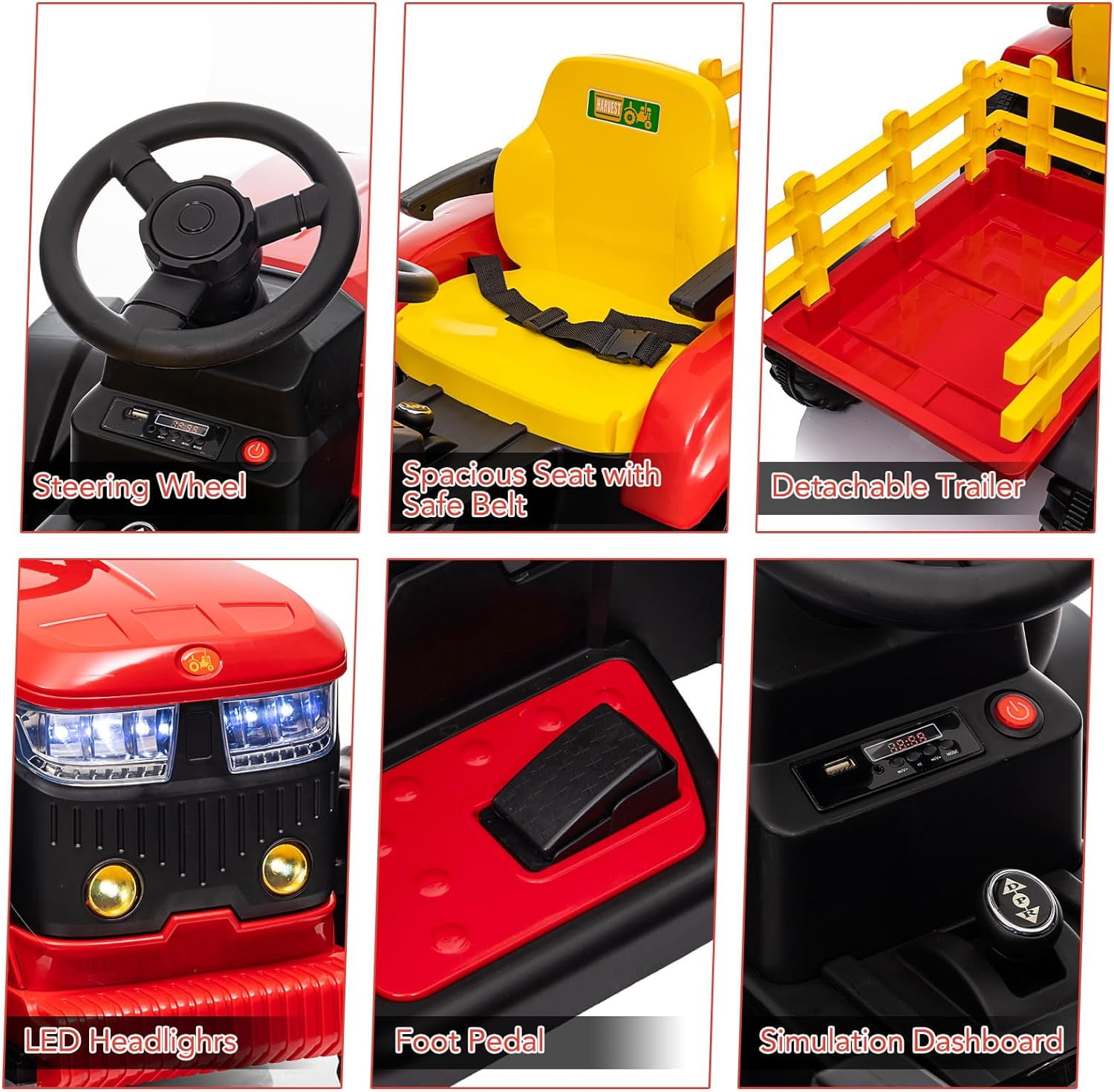 FunsLane Kids Ride on Tractor with Trailer, 12V Battery Powered ...