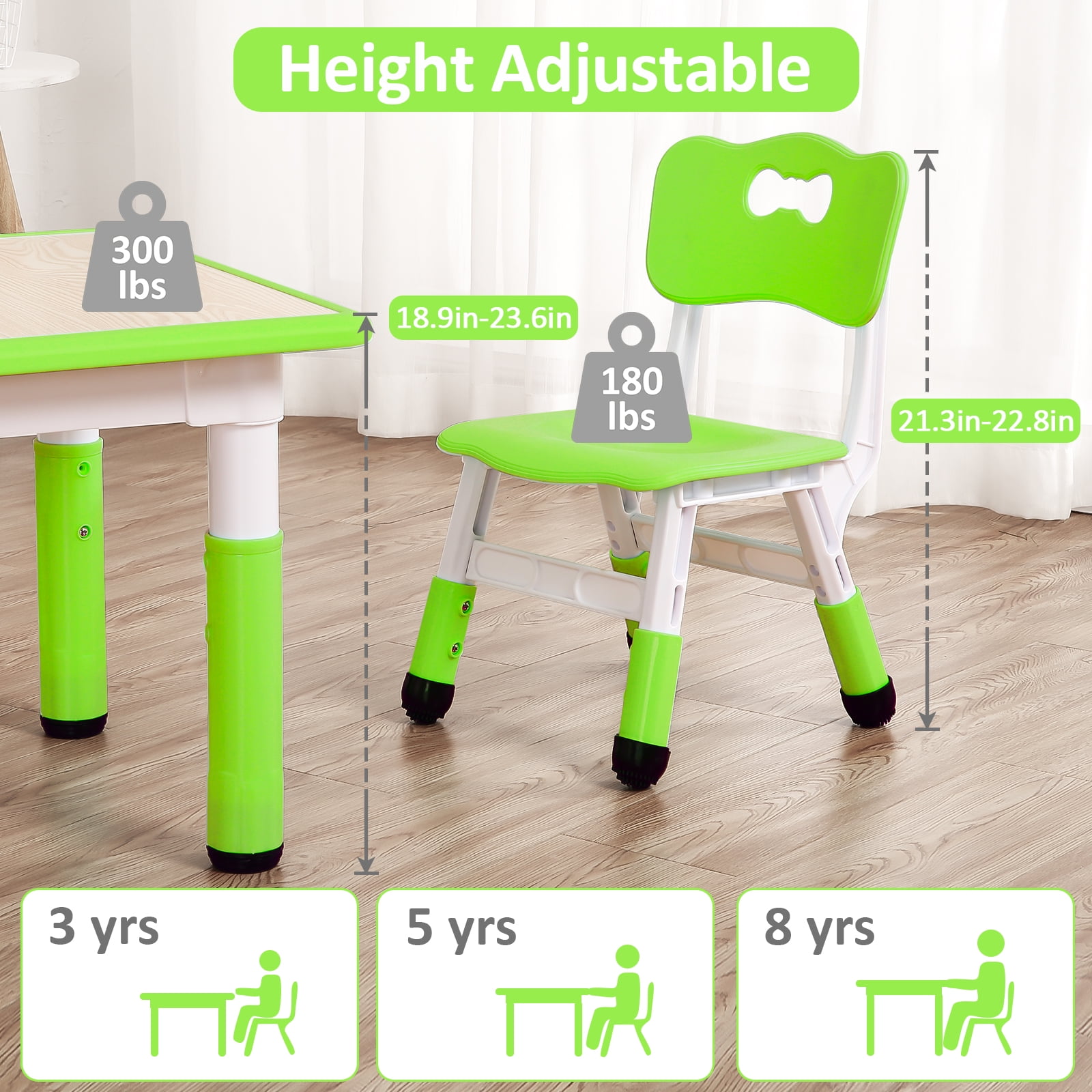 FunsLane Kids Table and Chairs Set, Height Adjustable Desk with 4 Seats ...