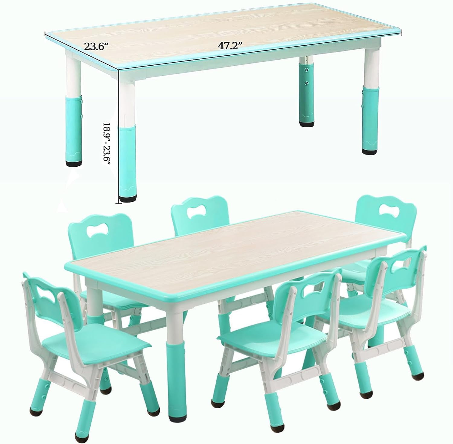 FunsLane Kids Table and Chairs Set, Height Adjustable Desk with 6 Seats ...