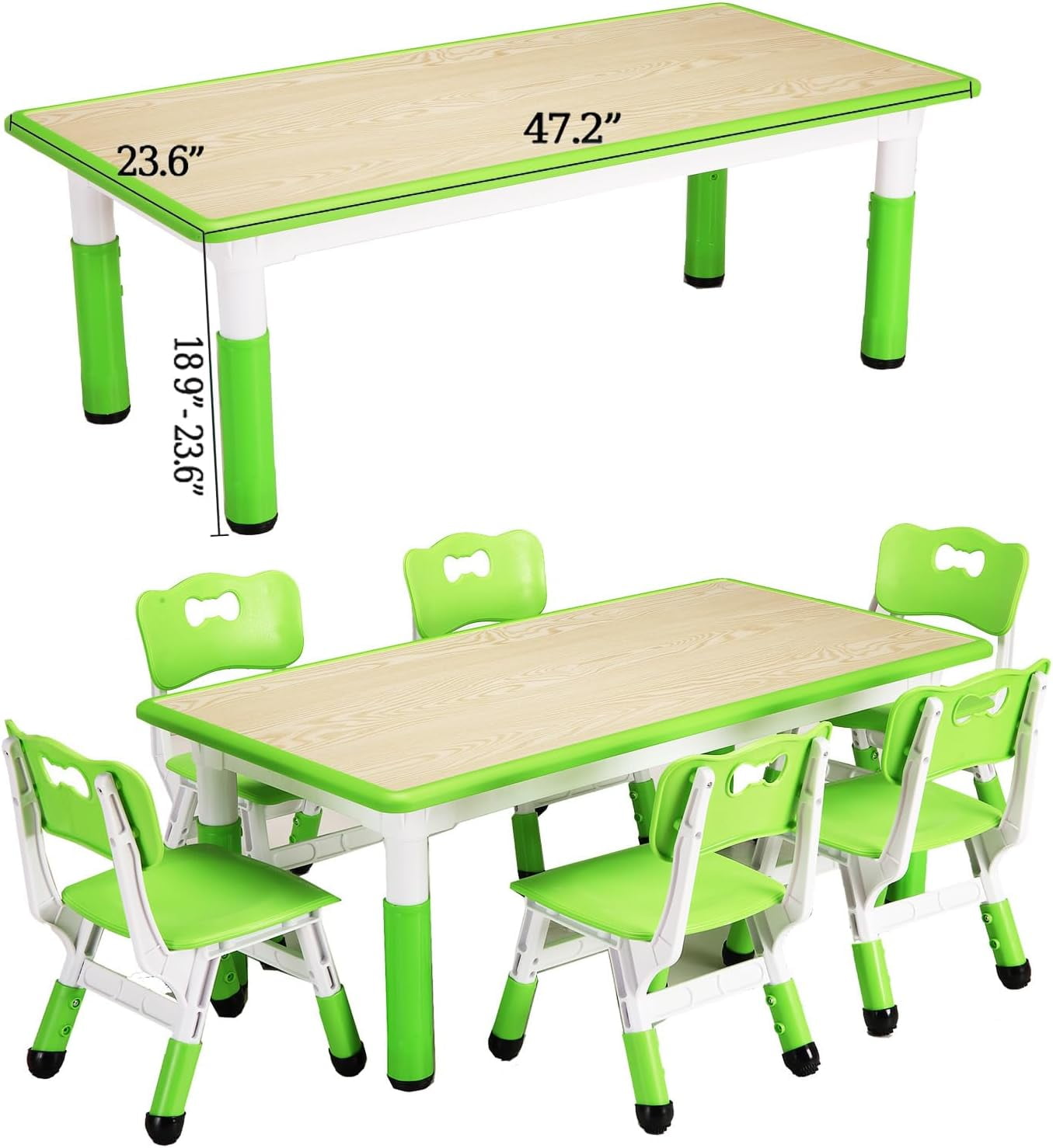 FunsLane Kids Table and Chairs Set, Height Adjustable Desk with 6 Seats ...