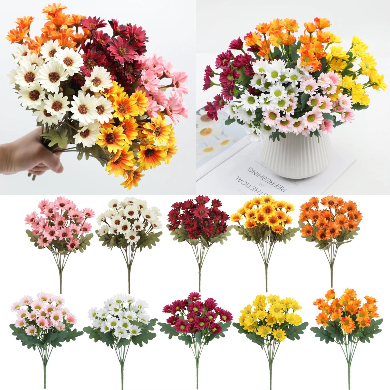 Funsdecor Artificial Mums(1set 1 Bunchs), Lifelike Outdoor Sunset Mums ...