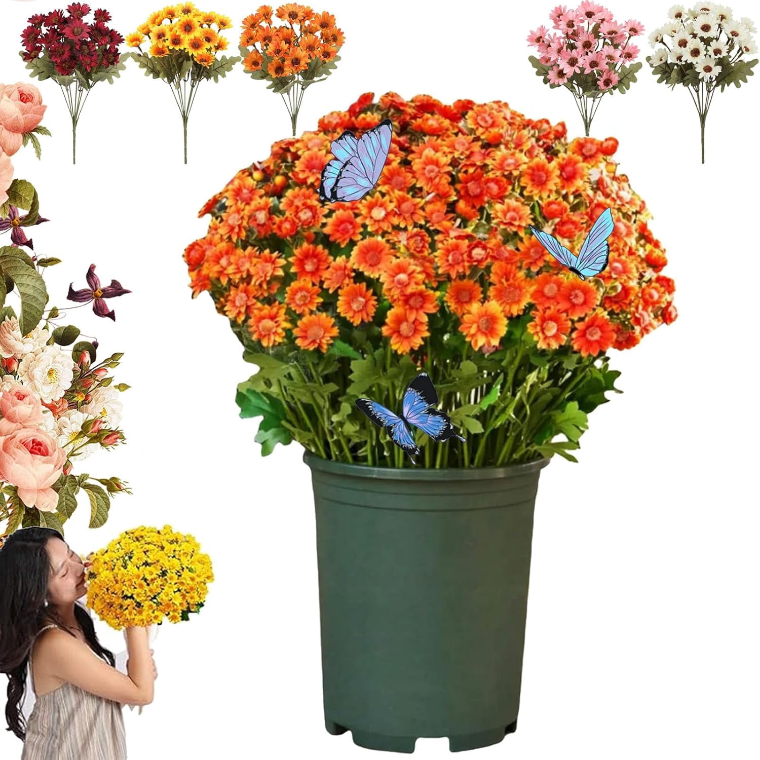Funsdecor Artificial Mums - 2025 New Artificial Mums for Outdoor, UV ...