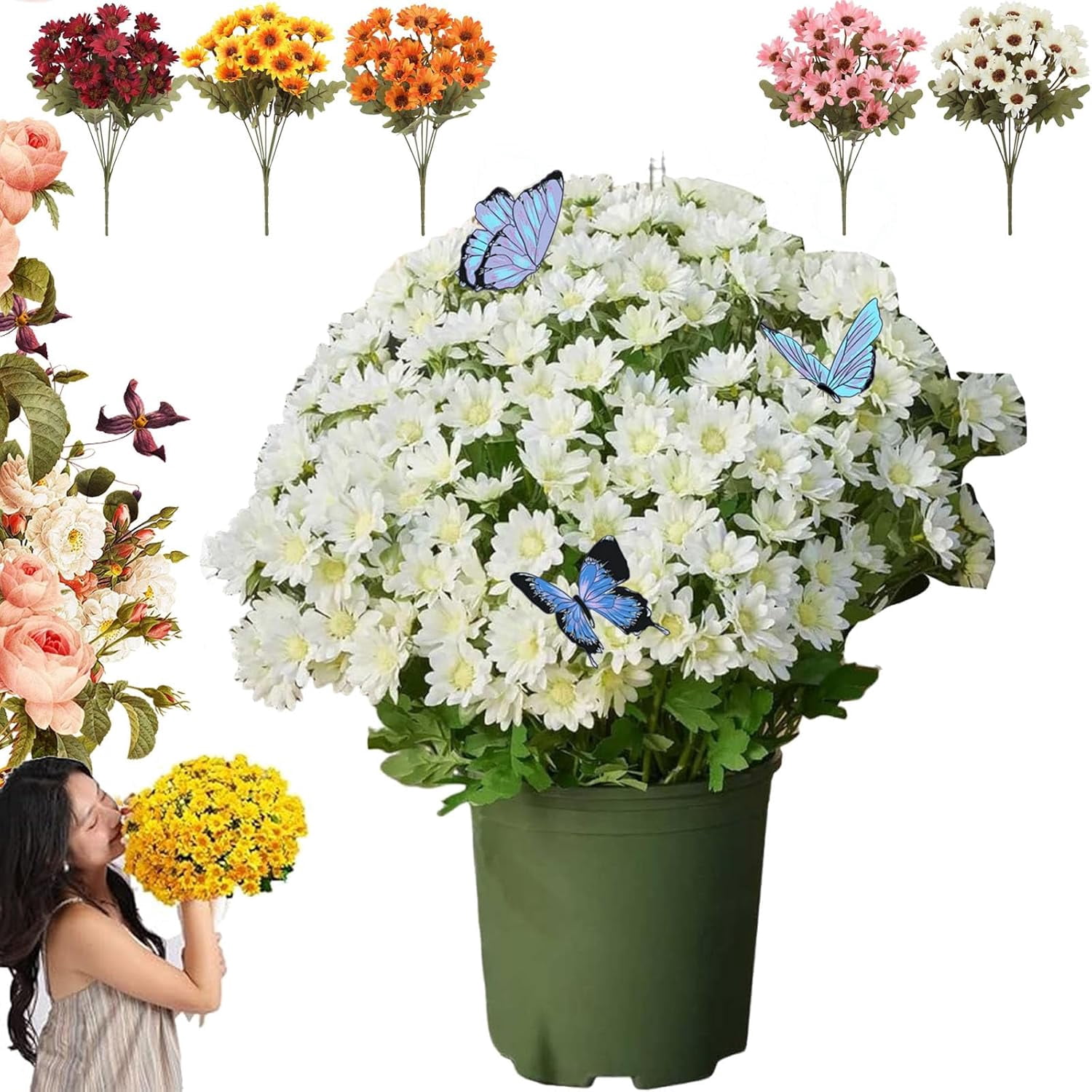 Funsdecor Artificial Mums - 2025 New Artificial Mums for Outdoor, UV ...