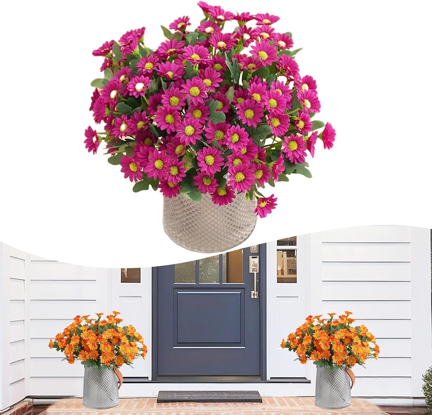 Funsdecor Artificial Outdoor Sunset Mums Flowers - UV Resistant ...