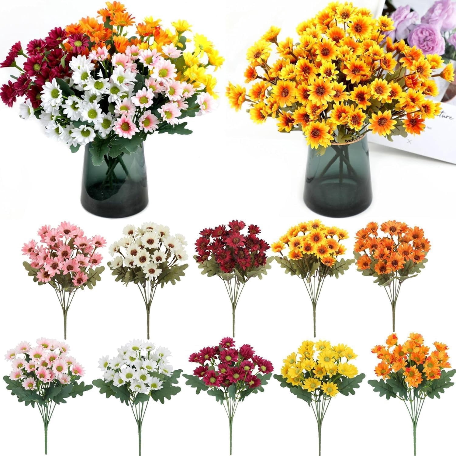 Funsdecor Mums, Artificial Sunset Mums, Artificial Outdoor Sunset Mums ...