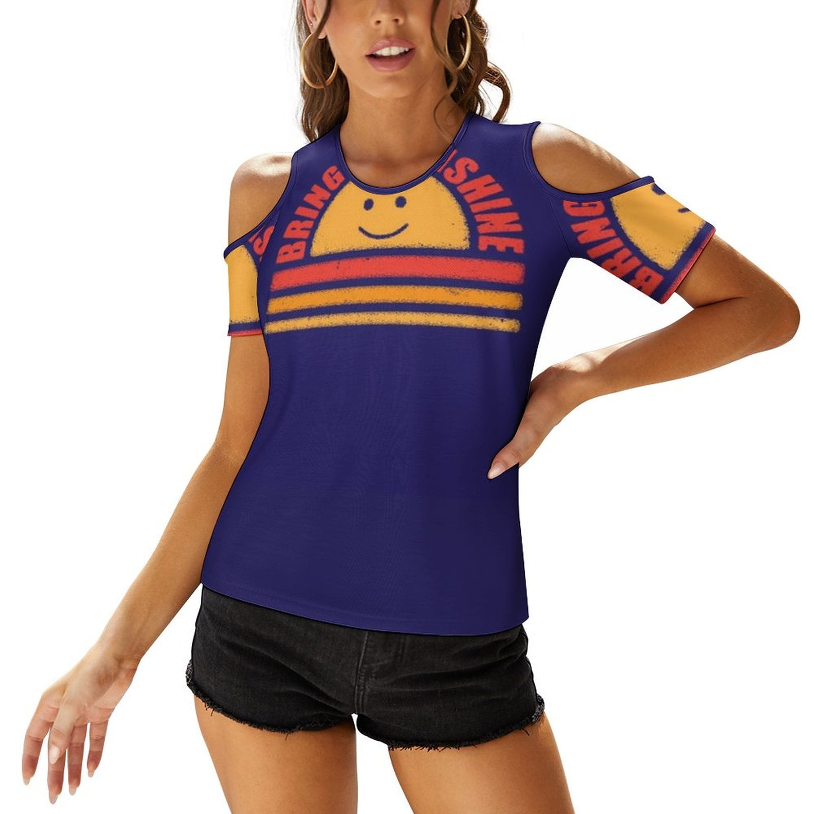 Funshine New Fashion Zip Off Shoulder Top Short-Sleeve Women Shirt ...