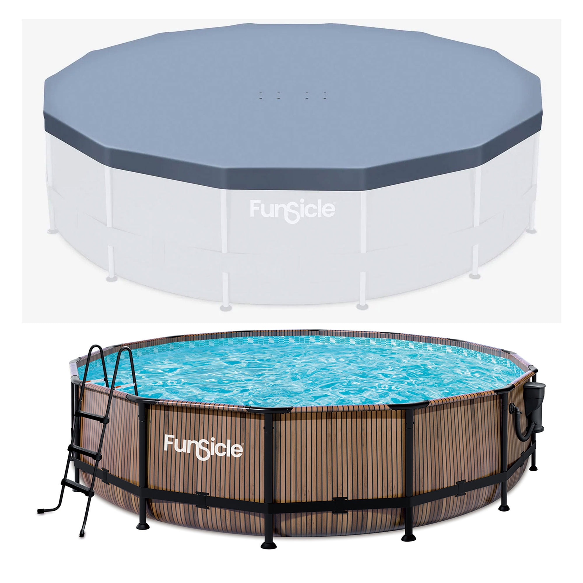 Funsicle 14' x 42" Oasis Round Pool with 14' Debris Cover, Natural Teak ...