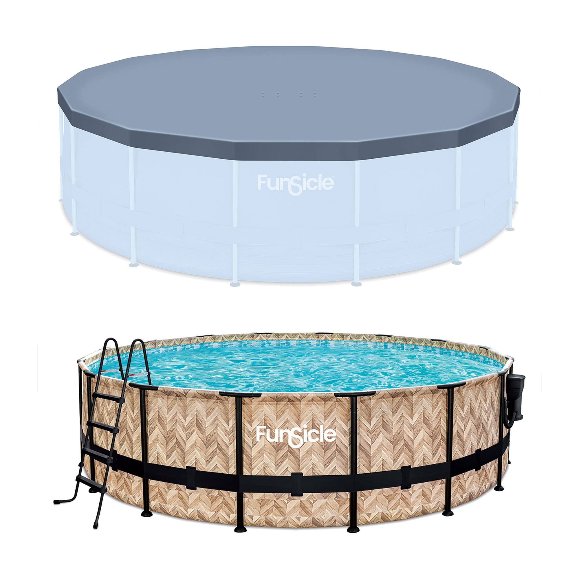 Funsicle Large 16' Ground Swimming Pool with Oasis Round Frame & Oak ...