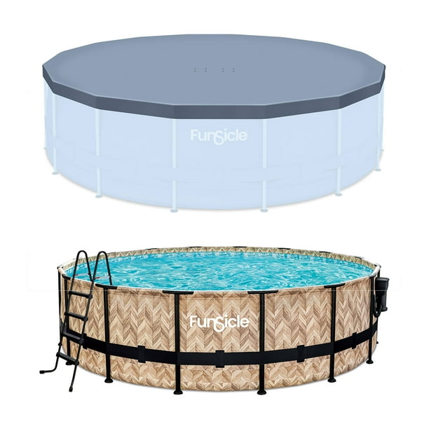 Funsicle Large 16' Ground Swimming Pool with Oasis Round Frame & Oak ...