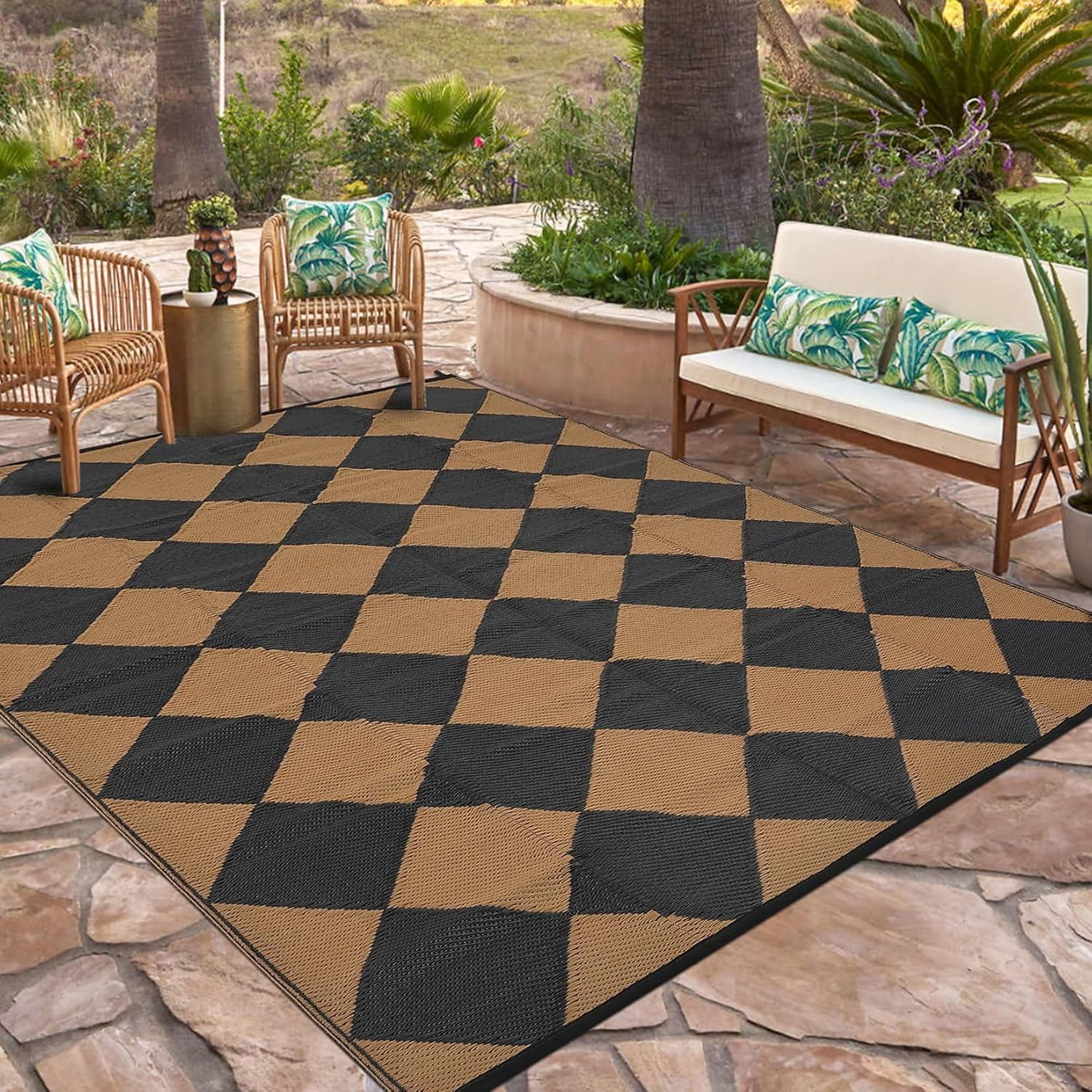 Funslane Outdoor Rug 9'x12' Waterproof, Reversible Lightweight Plastic ...