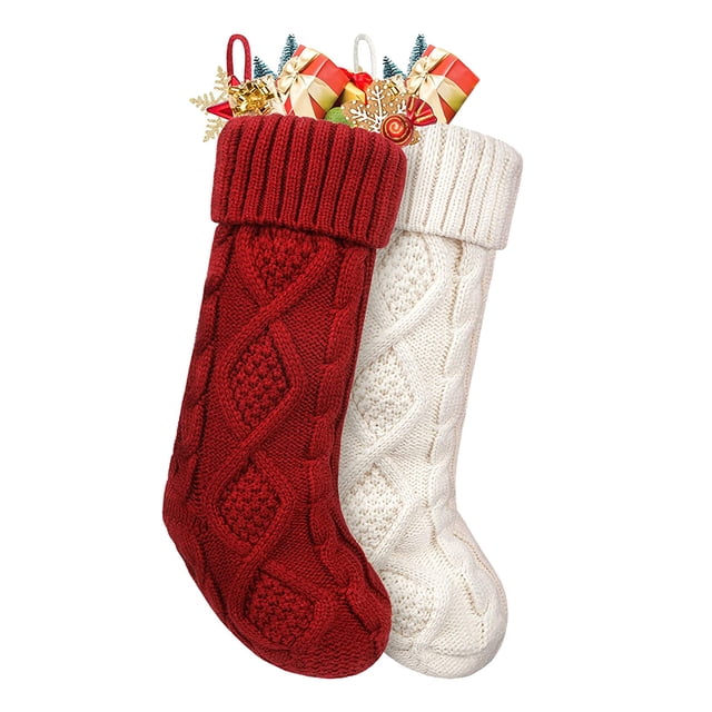 Funsmile Christmas Stockings Large Knitted Stocking Ivory White ...