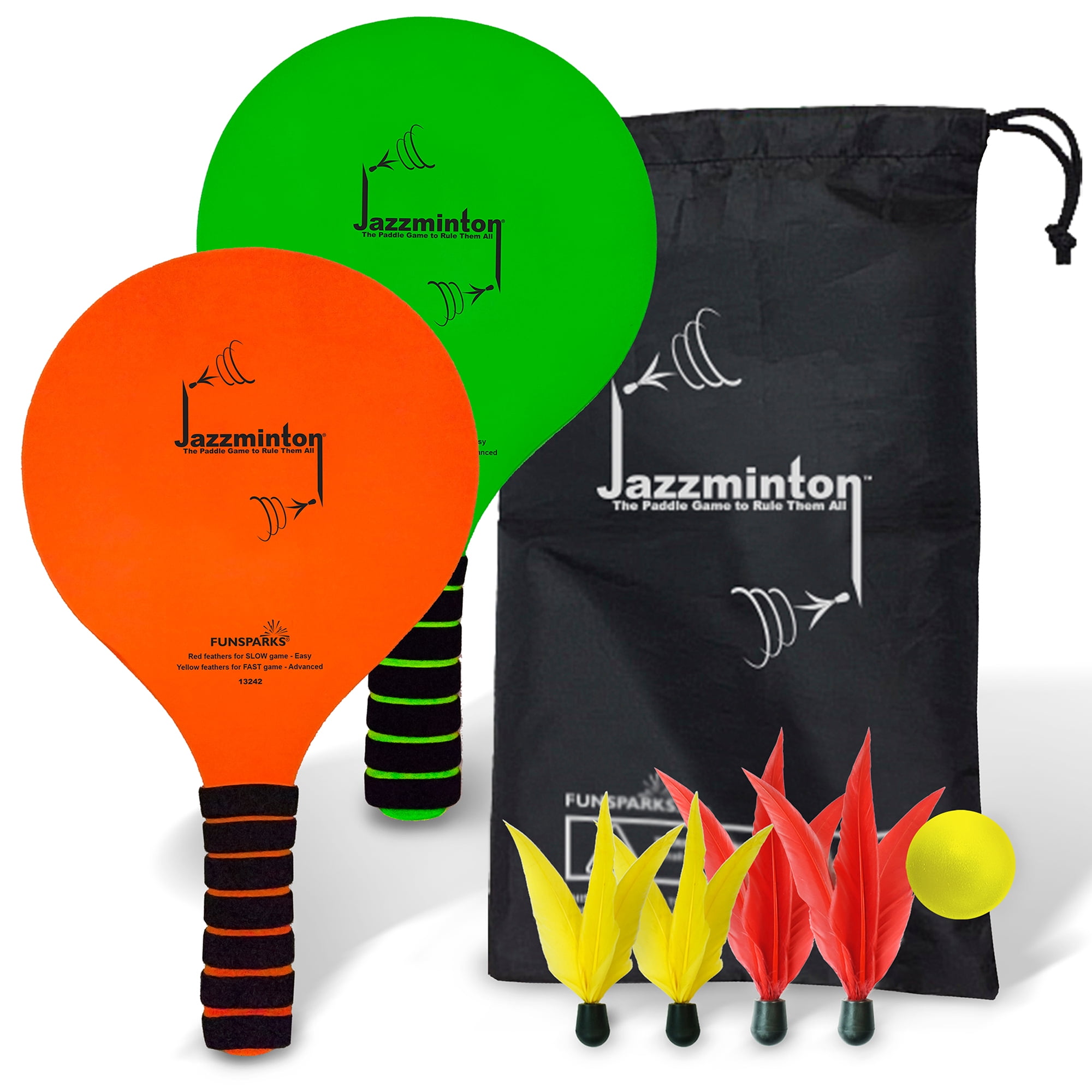 Funsparks - Jazzminton Paddle Ball Game with Carry Bag - Indoor Outdoor ...