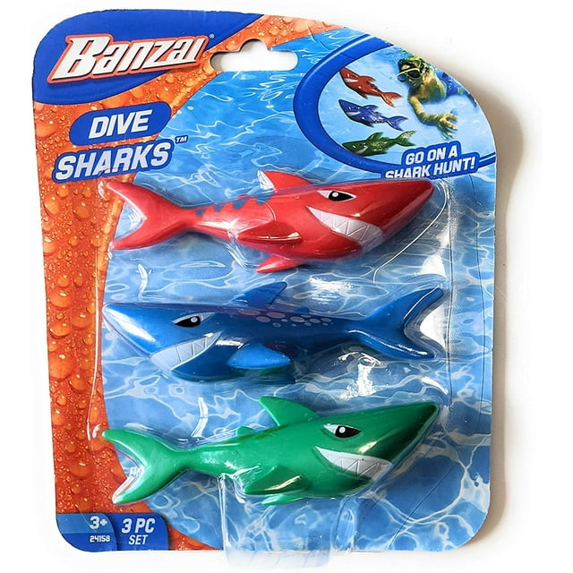 Funstuff 3pc Brightly Colored Dive Sharks Pool Toy, Underwater Torpedo ...