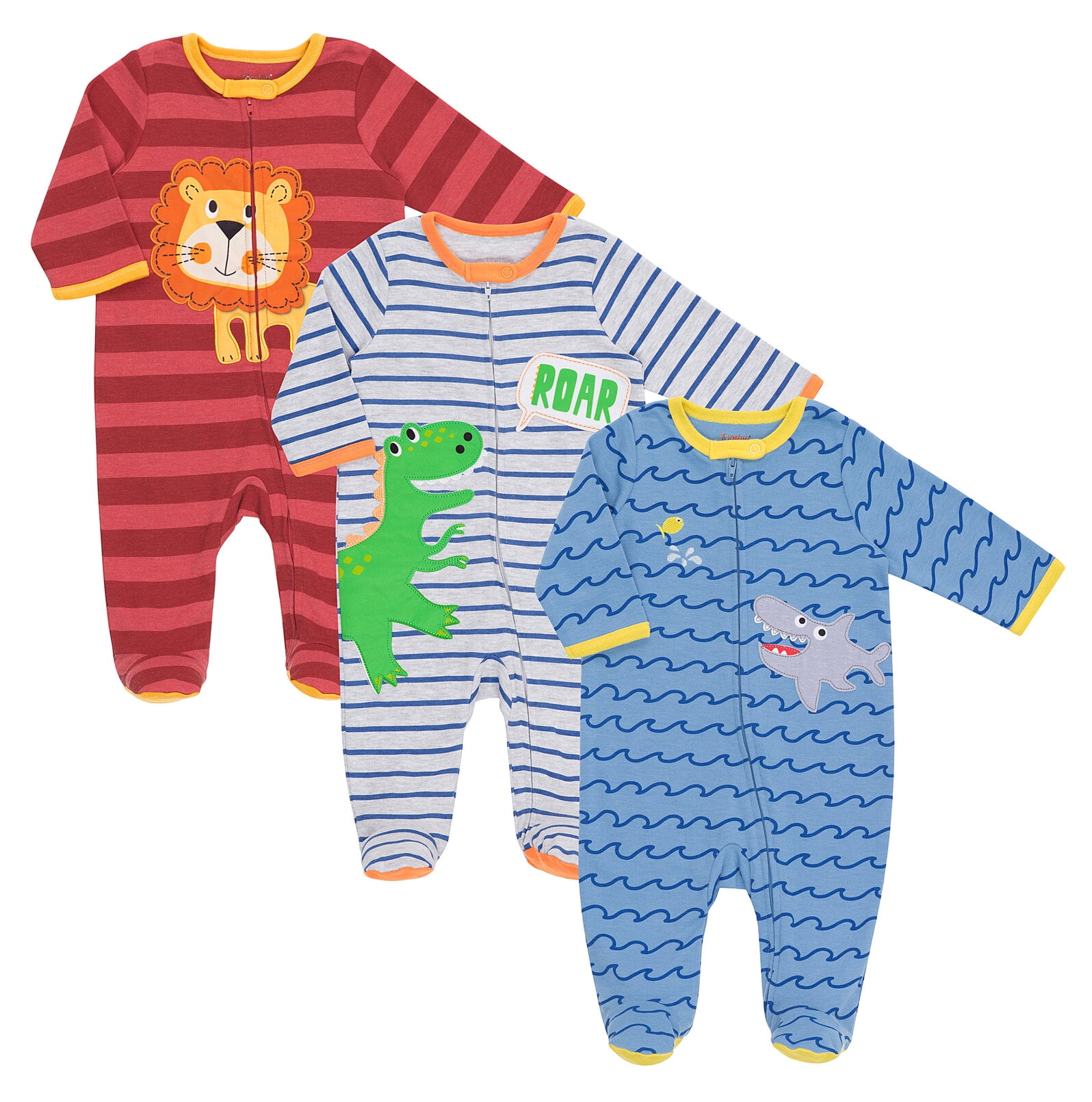 Funstuff Baby 3 Pack Zip Up Sleep N' Play Coveralls Newborn to Infant ...