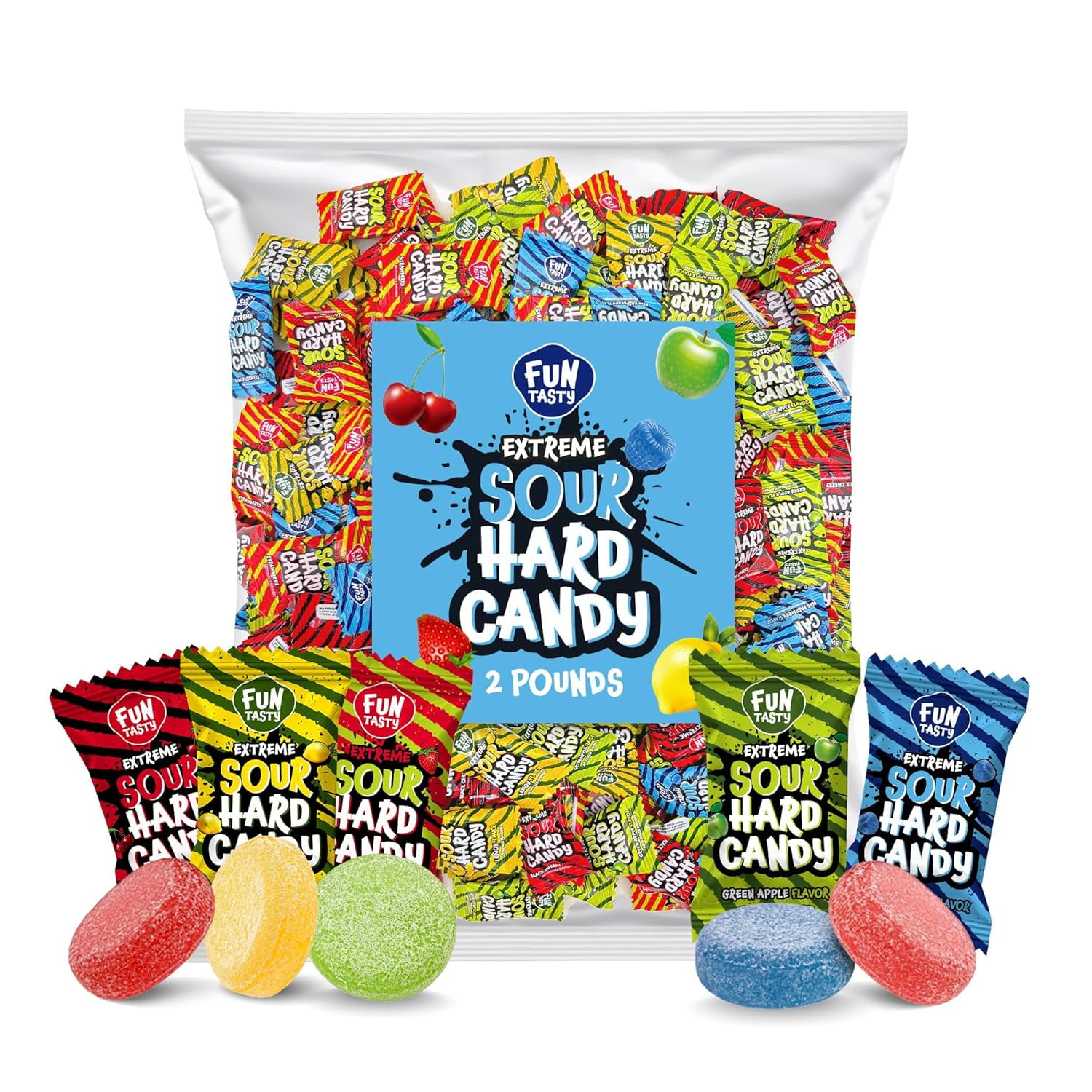 Funtasty Extreme Sour Hard Candy Mix - Strawberry, Watermelon, Blue ...