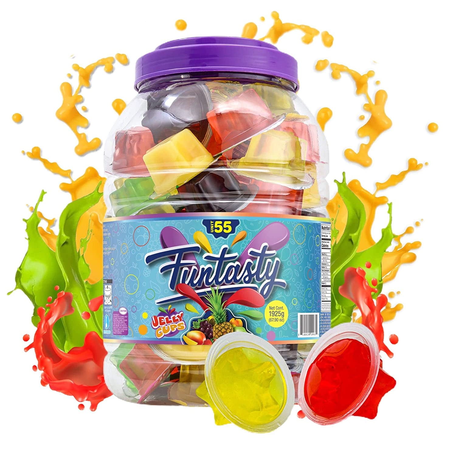 Funtasty Jelly Cups Assorted Fruit Candy, 55 Count Jar, Vegan Friendly ...