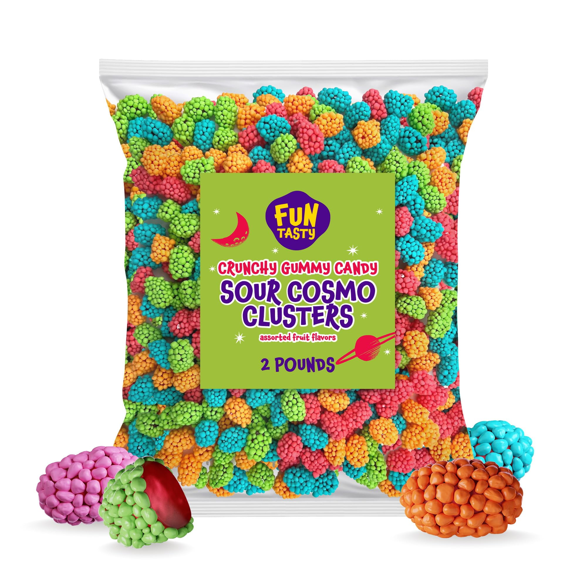 Funtasty Sour Cosmo Clusters Candy, Crunchy Gummies, Assorted Fruit ...