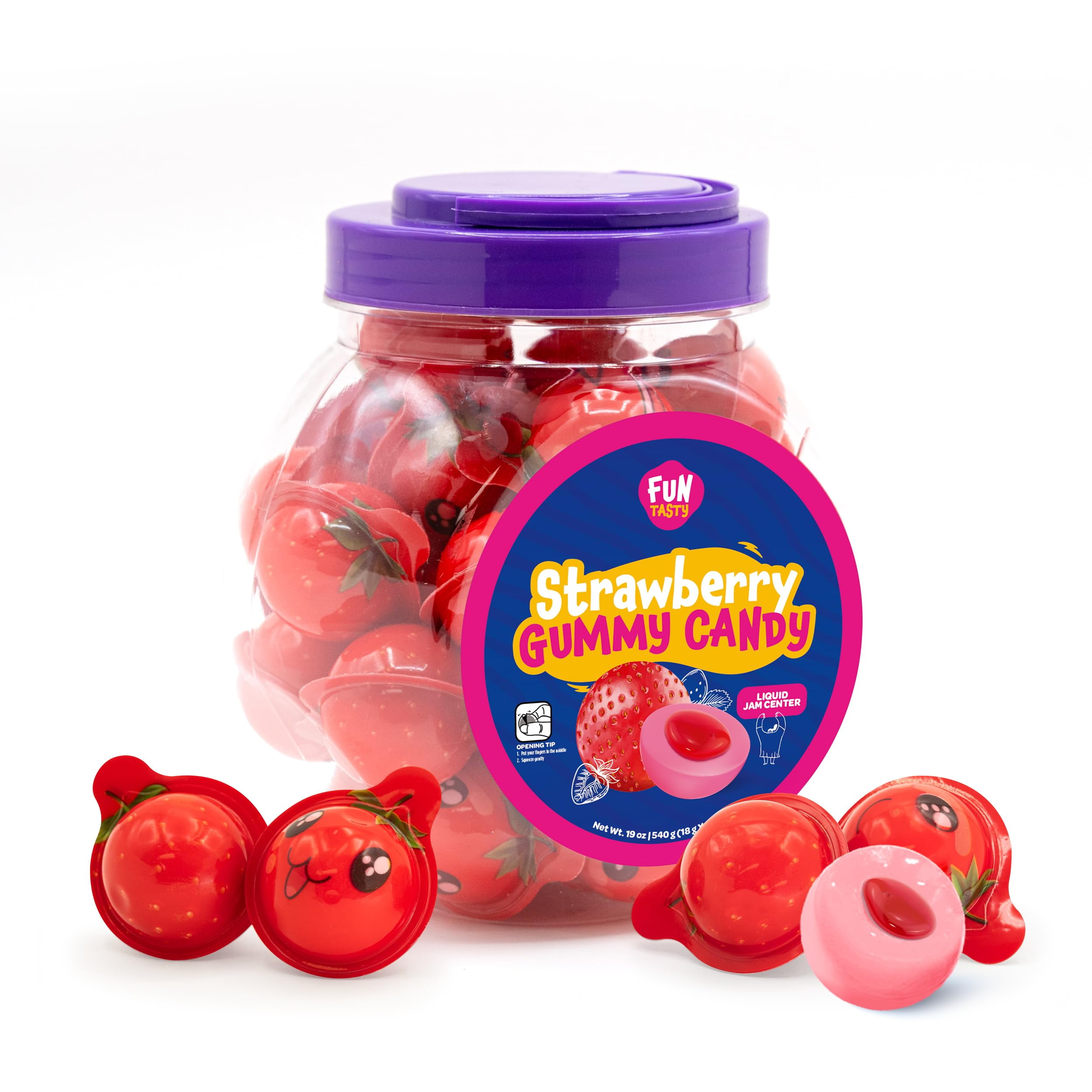 Funtasty Strawberry Gummy Balls - HYZ01 19 Ounce Jar (30 Count) - Jam ...