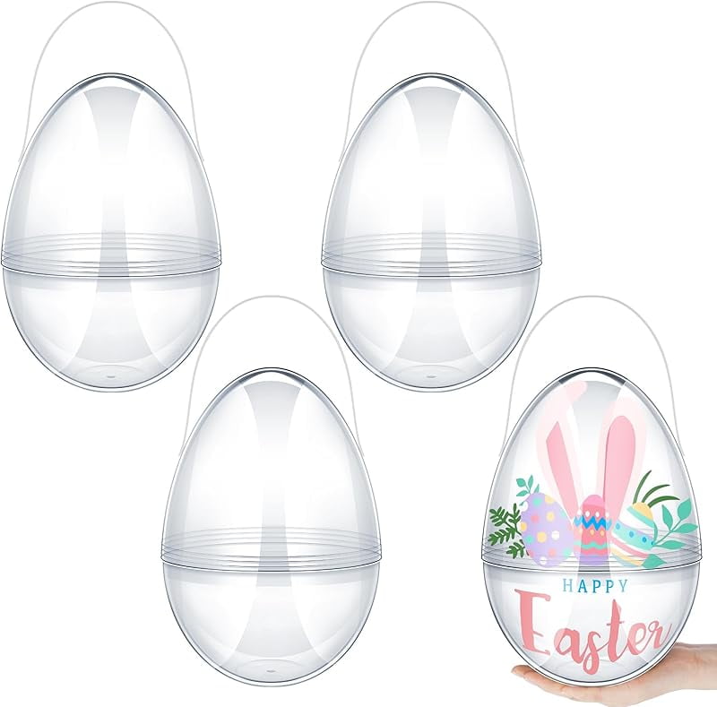 Funtery 4 Pcs Giant Easter Egg 10 Inch Jumbo Plastic Eggs with Handles, Clear Large Containers ...