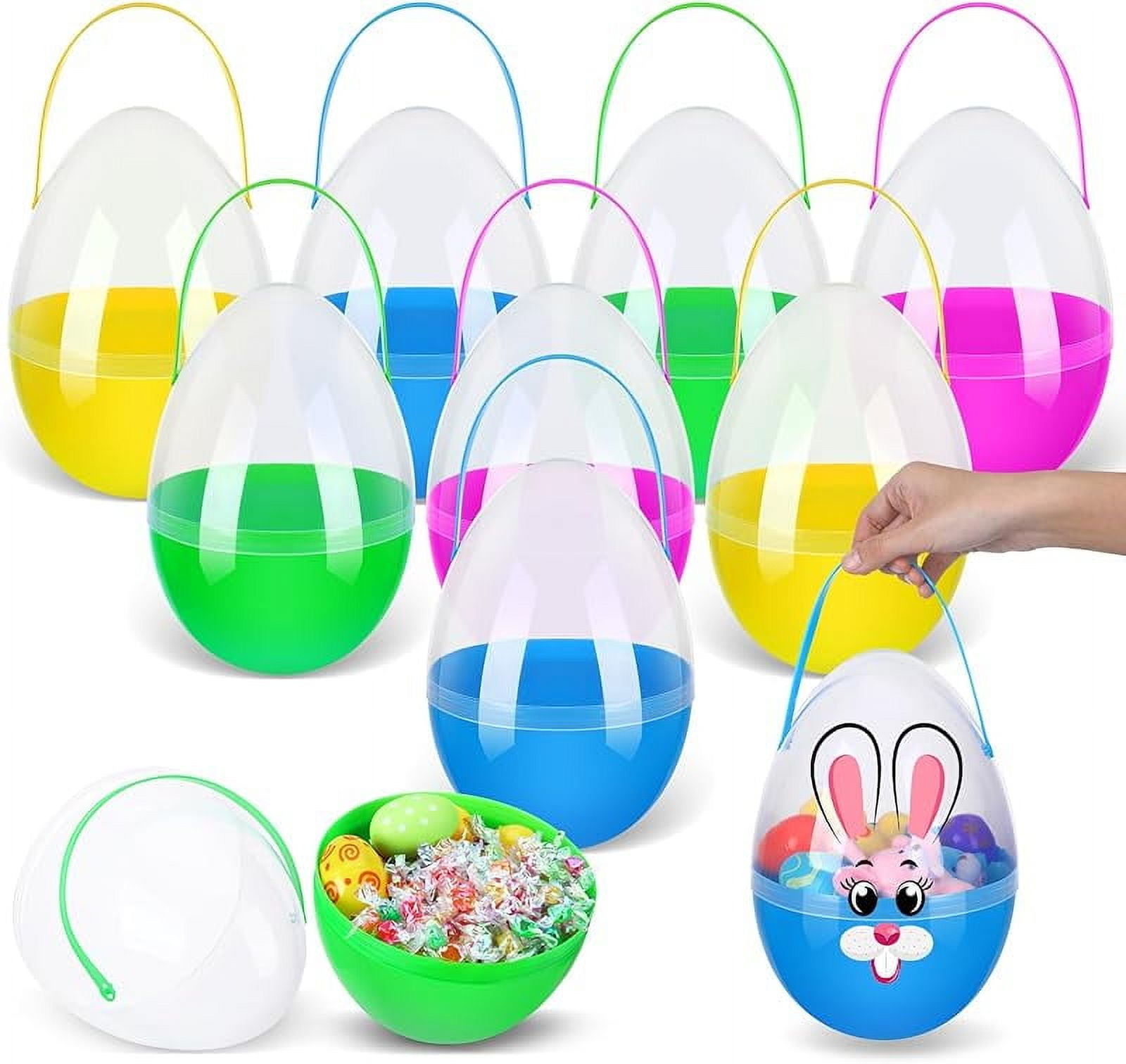 Funtery 8 Pcs Giant Easter Egg 10 Inch Jumbo Plastic Eggs with Handles, Clear Large Containers ...