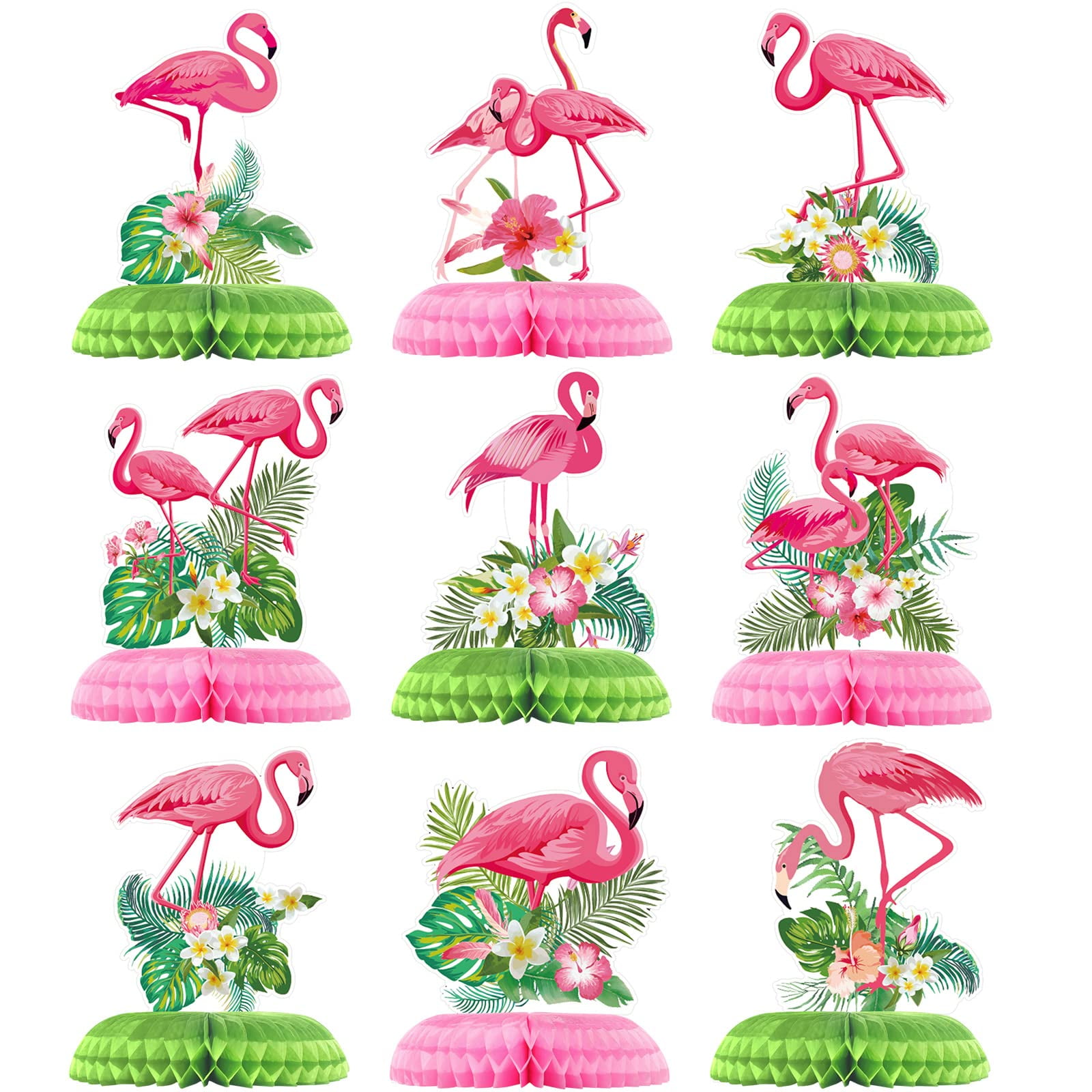 Funtery 9 Pcs AJH3 Flamingo Centerpieces for Tables Hawaii Honeycomb ...