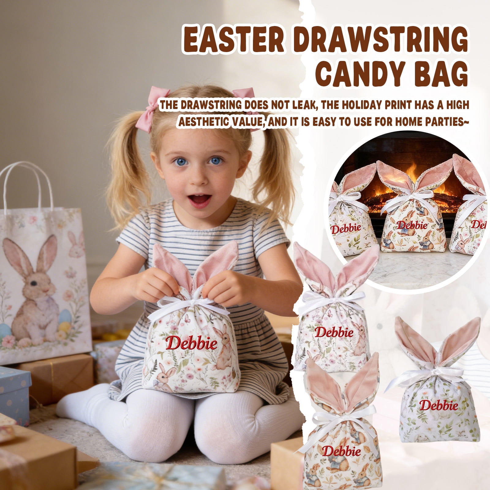 Funtery Rabbit Ear Velvet Gift Bags – Easter Bunny Drawstring Pouches ...
