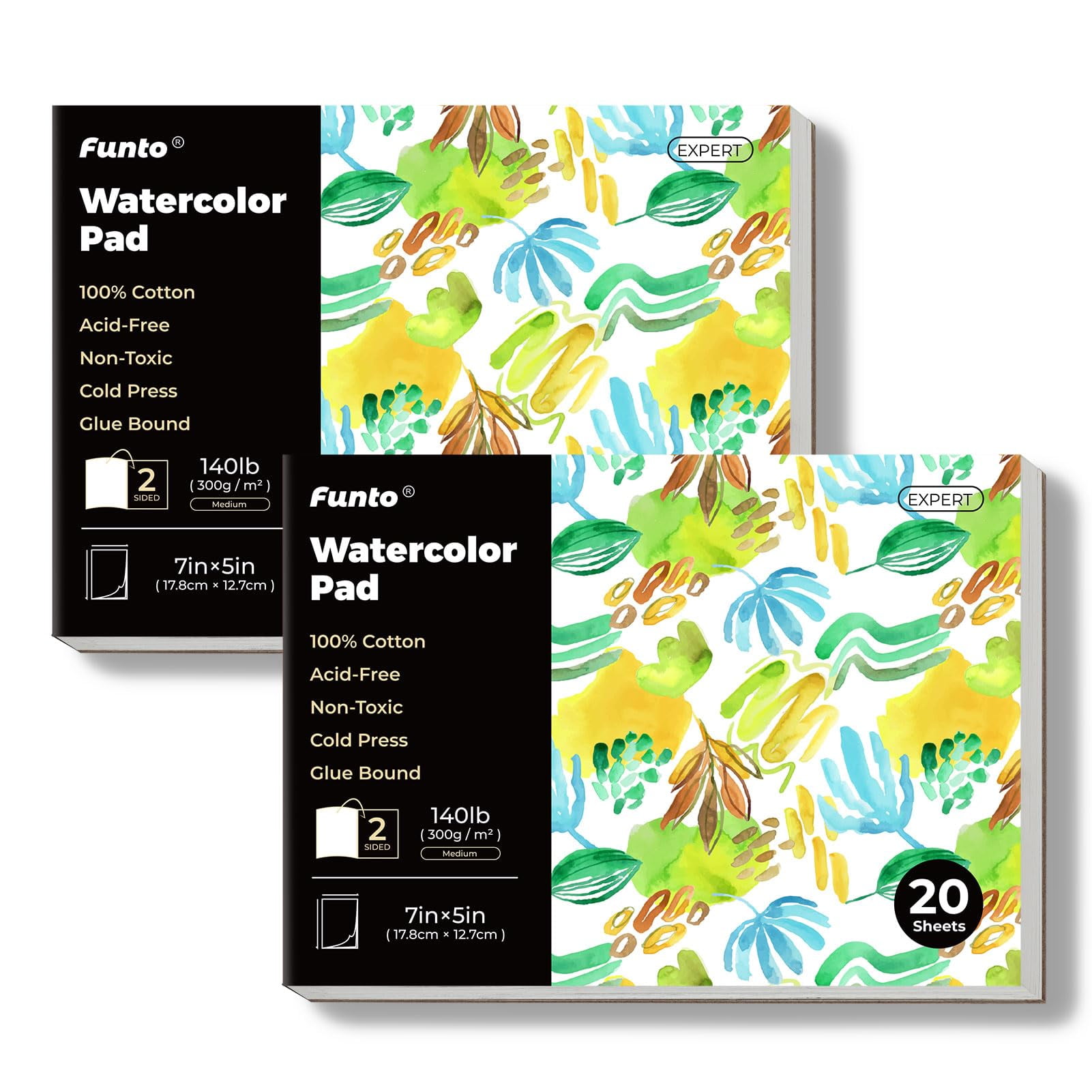 Funto Watercolor Pads, 2 VTF5 Packs, 100% Cotton, 20 Sheets Each, 7x5 ...