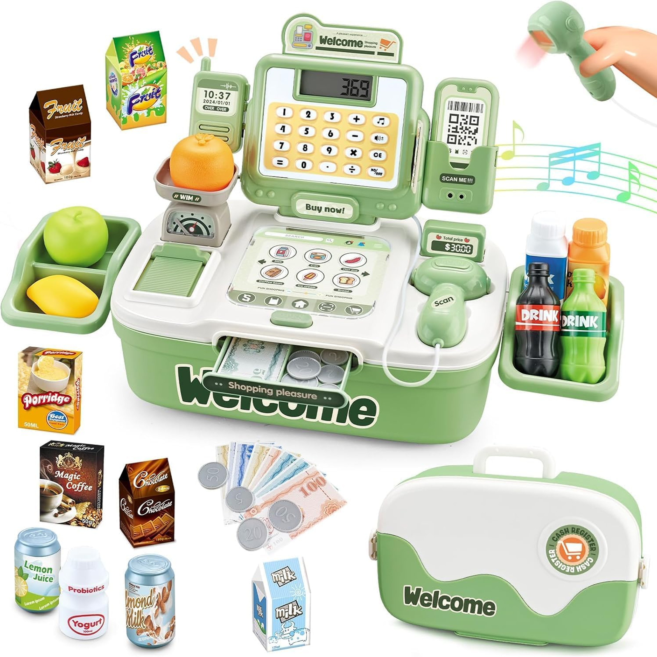 Funtogether Toys Pretend Play Supermarket Cash Register, Electronic Toy ...