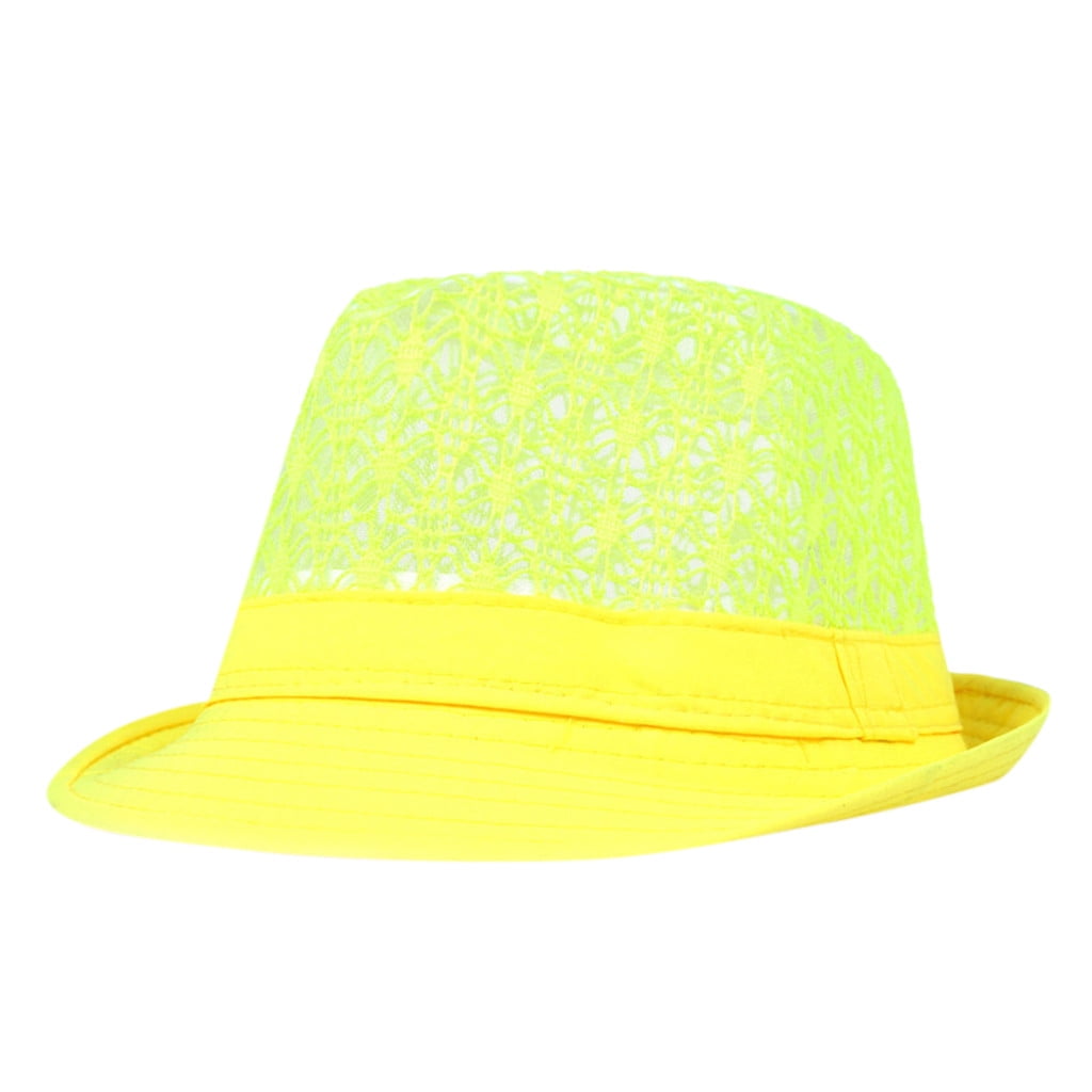 Funtoy Fedora Hat Packable Cuban Straw Sun Shield Roll-Up Brim Yellow ...