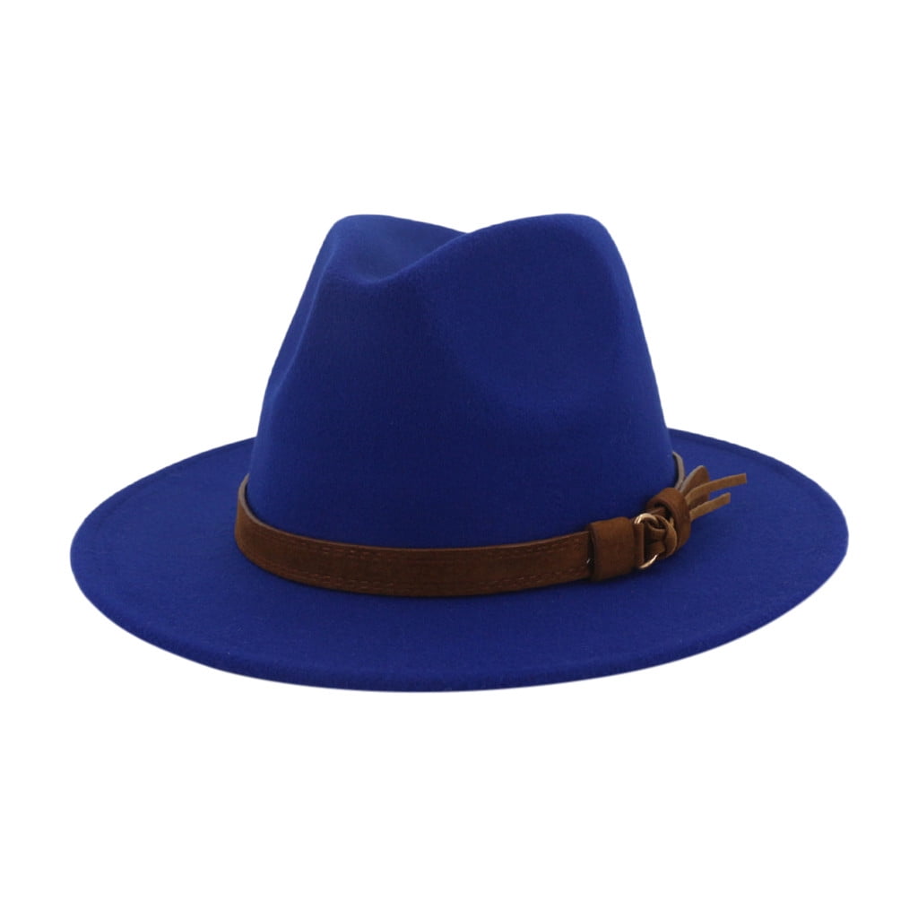 Funtoy Fedora Hat Wool Wide Brim Belt Buckle Vintage Classic Blue ...