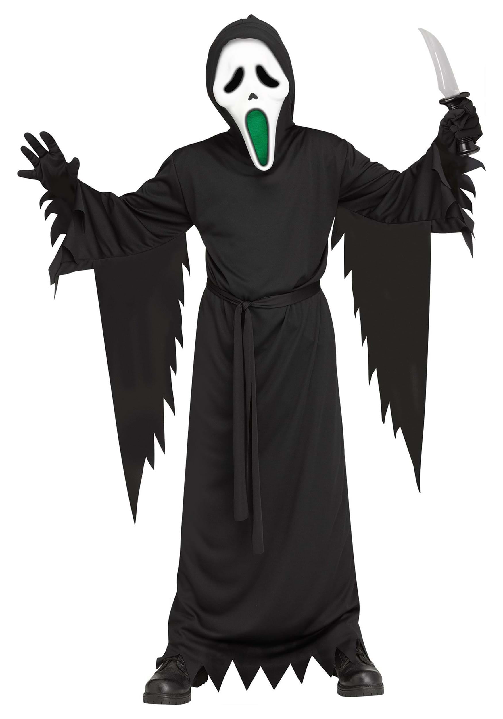 Ghost Face Kids Horror Halloween Costume with Light Up Fade Mouth ...