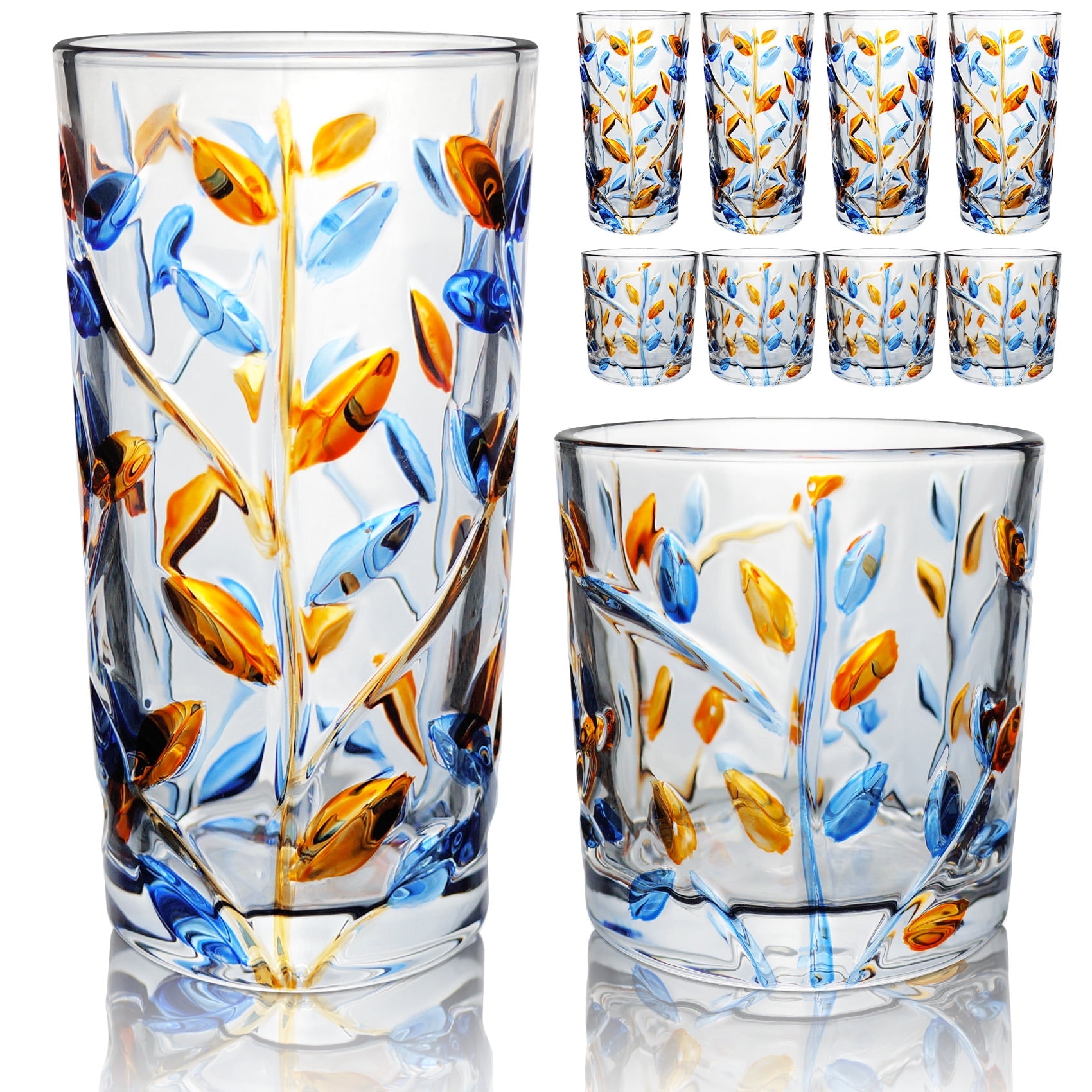 Funxee Drinking Glasses Set of 8: Durable Borosilicate Glassware with ...