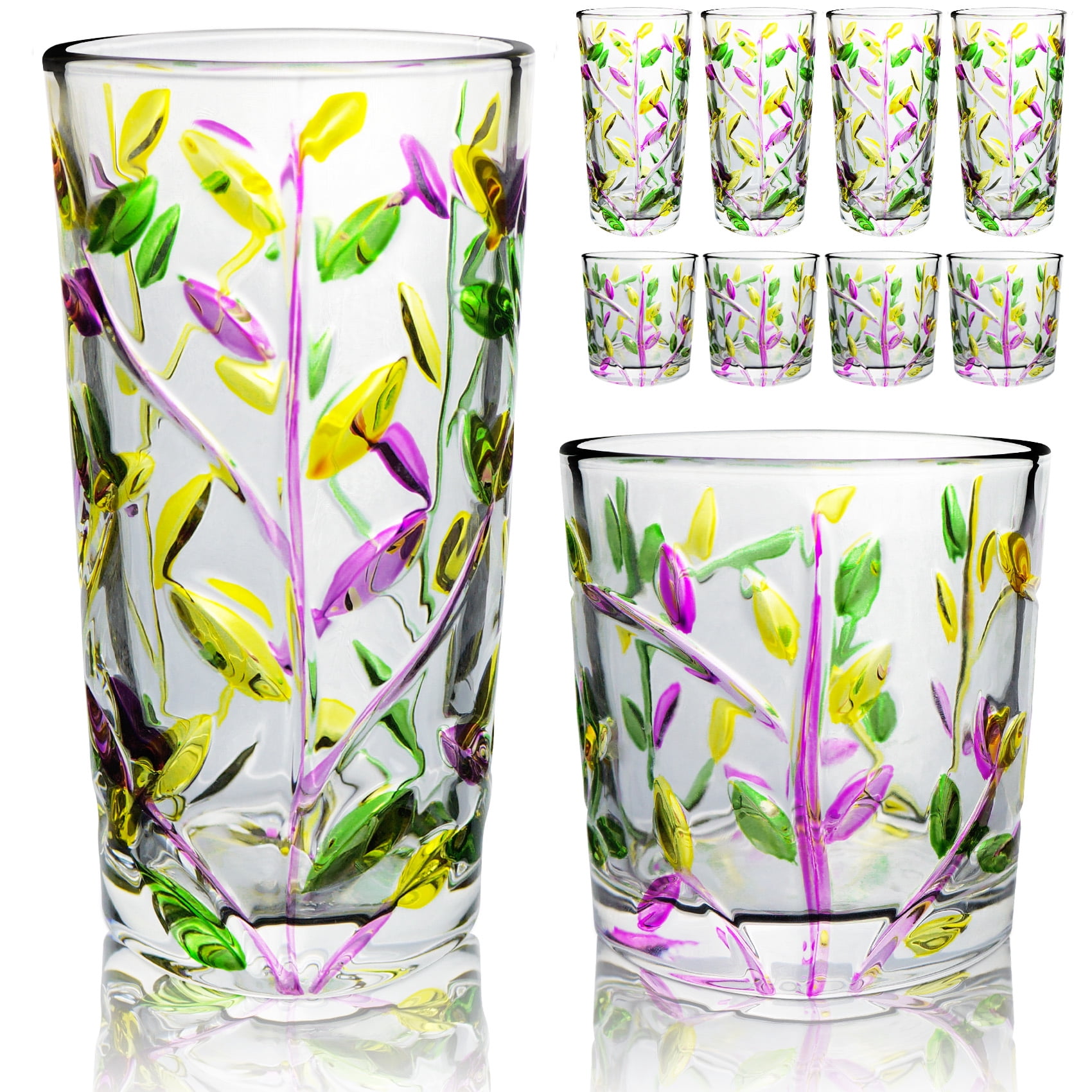 Funxee Drinking Glasses Set of 8 (4x11oz + 4x8.5oz), Cups for Cocktails ...