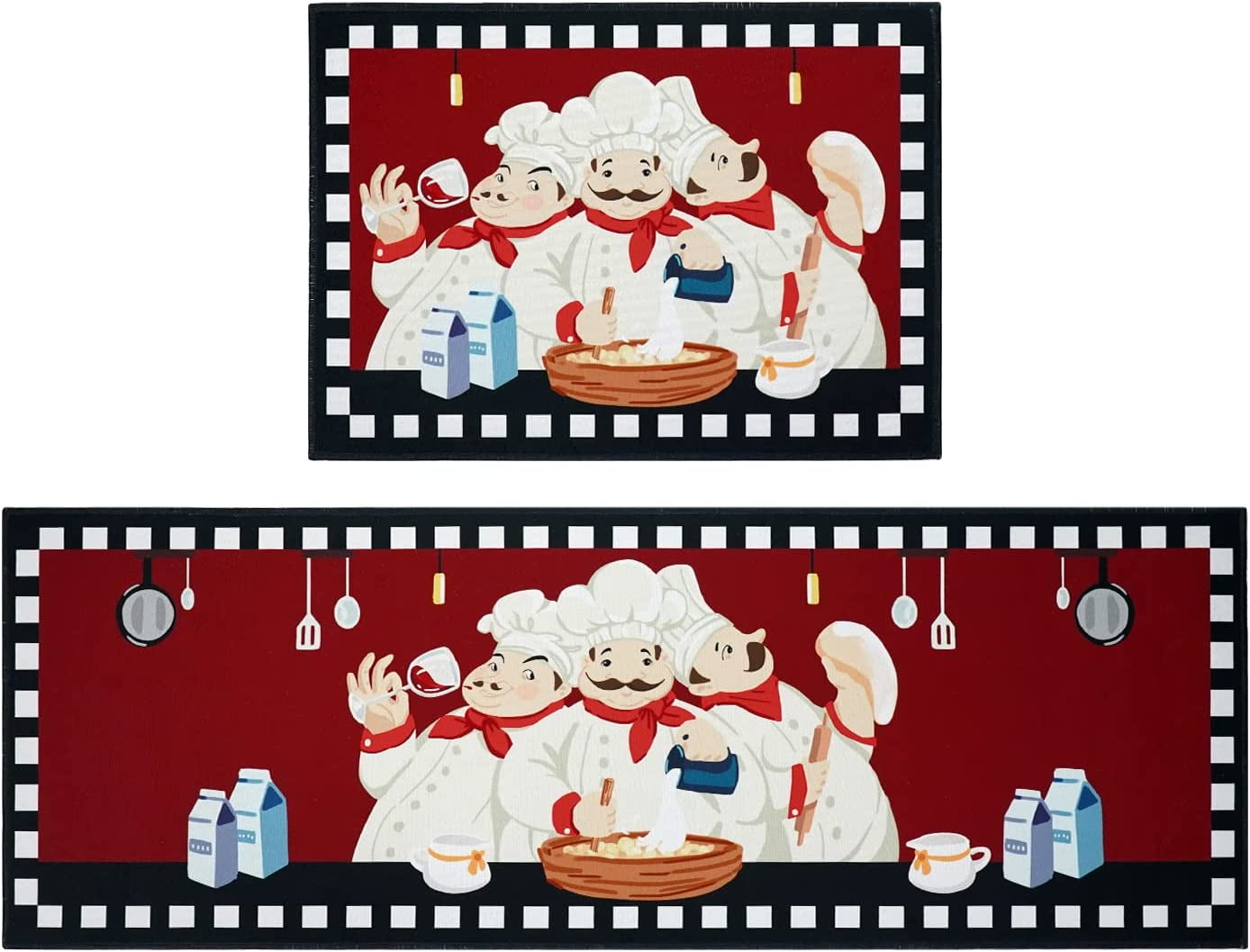 Fuoxowk Chef Kitchen Rug Set,Rustic Fat Chef Rugs for Kitchen Retro ...