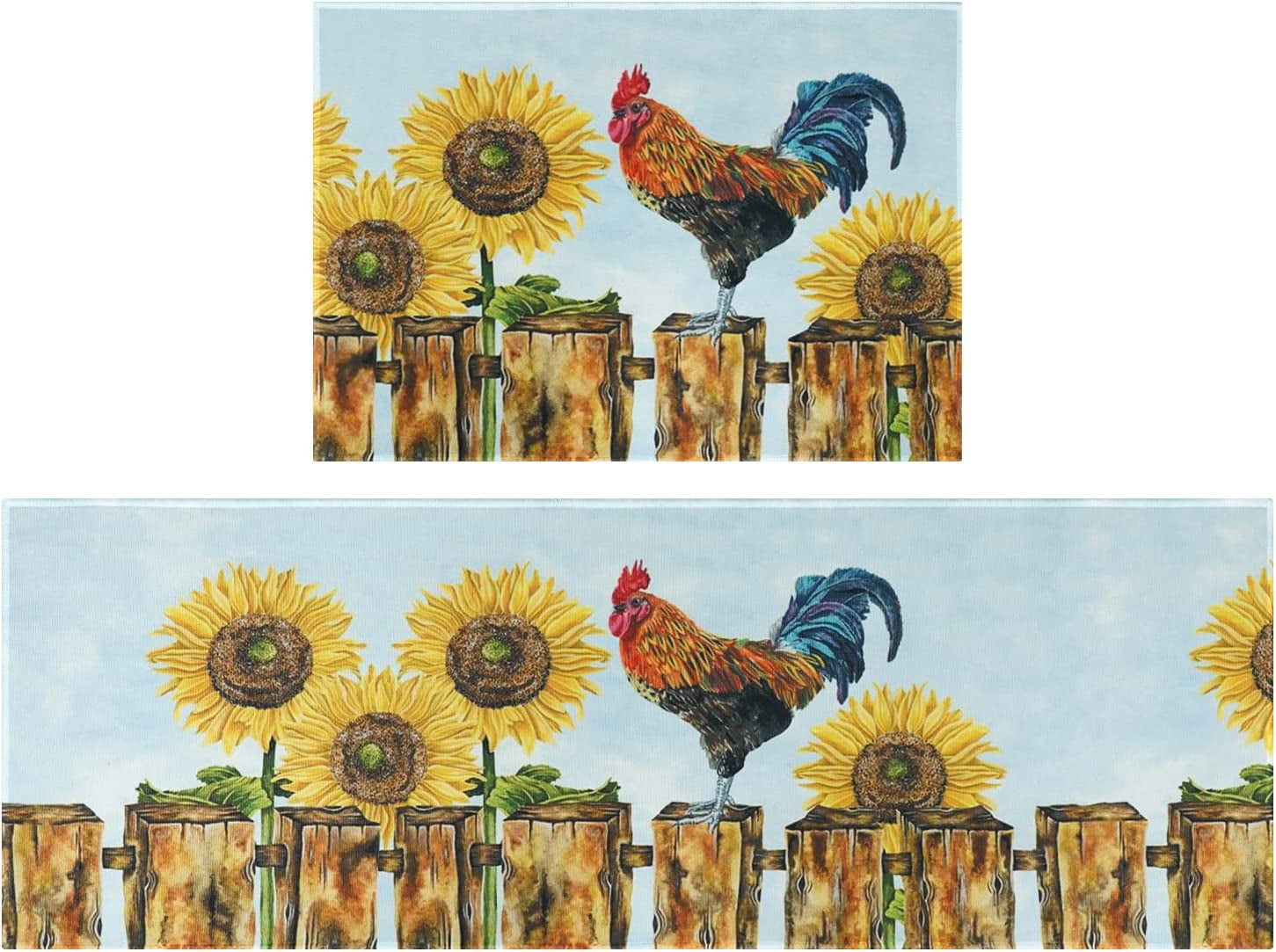 Fuoxowk Farmhouse Rooster Sunflower Kitchen Rug Set,Country Rustic ...