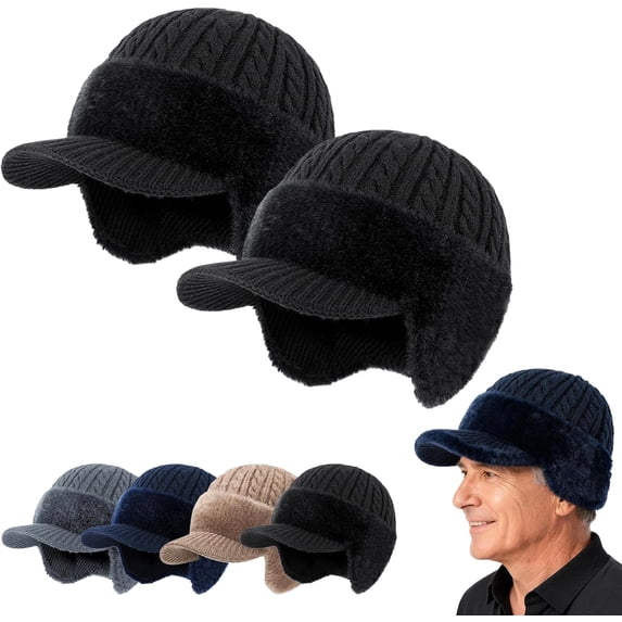 Fur-Lined Warm Stylish Baseball Beanie, Blocking Knitted Hats with Ear ...