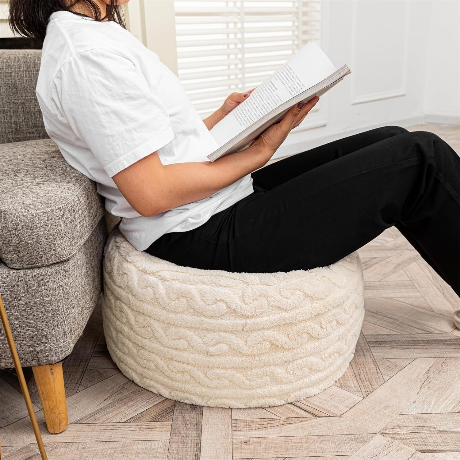 Fur Pouf Ottoman Stuffed,Prefilled Floor Pouf,Ottoman Foot Rest ...