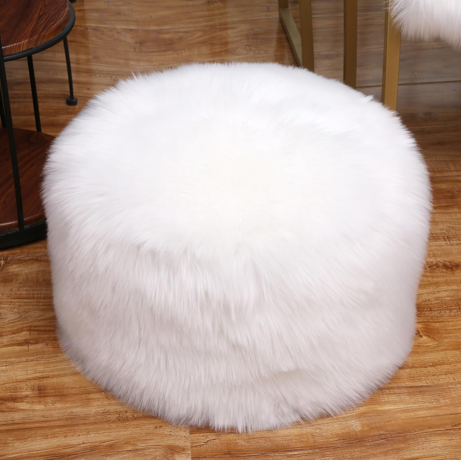 Fur Pouf Ottoman Unstuffed,Floor Pouf,White Ottoman Foot Rest(NO Filler ...