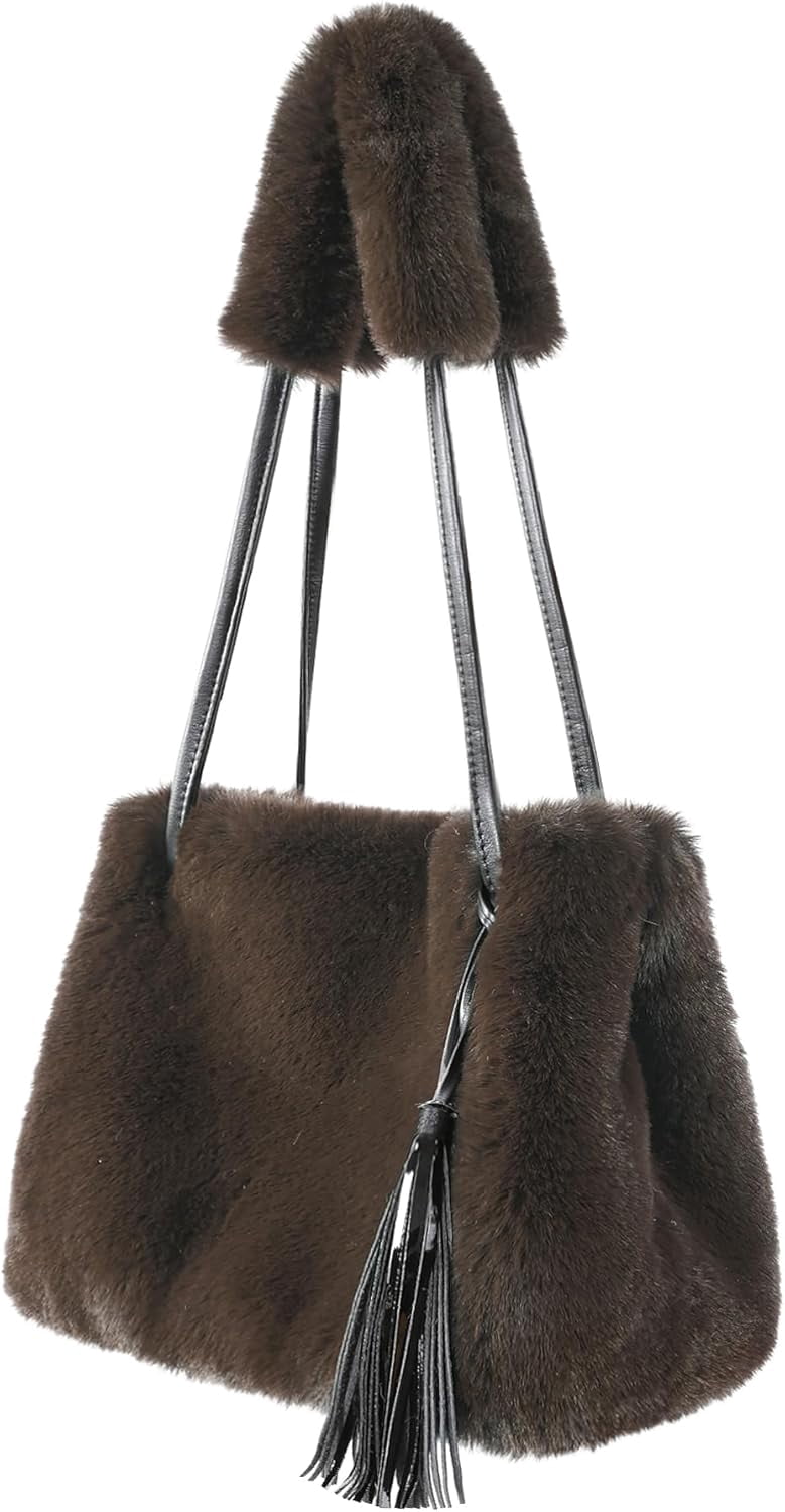 Fur Story Tote Bag Faux Fur Purses for Women Plush Handbag Fuzzy ...