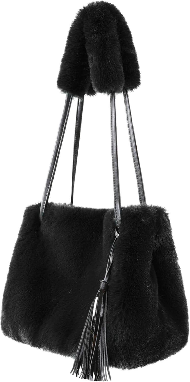 Fur Story Tote Bag Faux Fur Purses for Women Plush Handbag Fuzzy ...